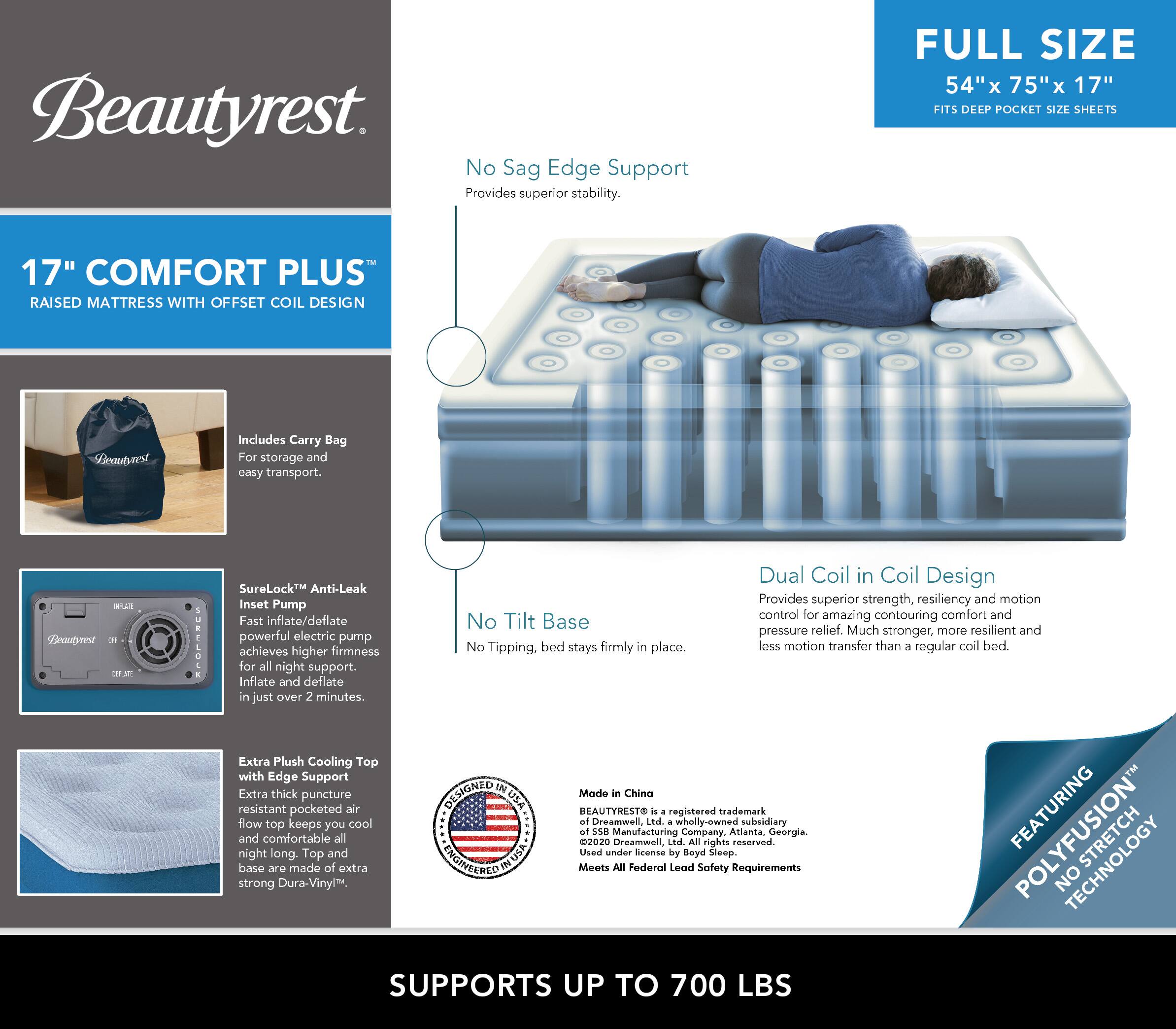 Beautyrest Comfort Plus 17" Inflatable Air Mattress with Built In Pump ...