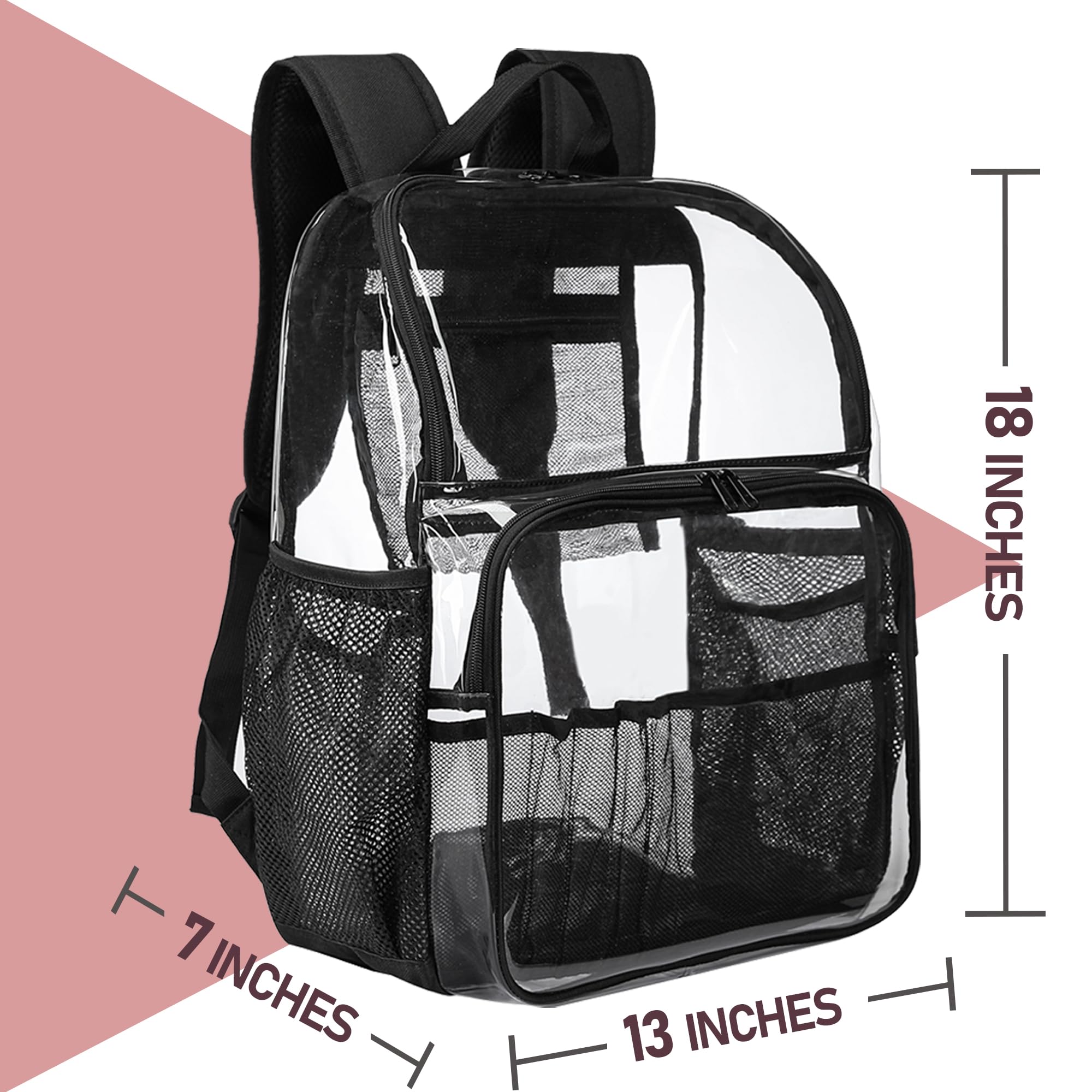 Pacoar Cade Clear Backpack 18'' See Through School Approved Heavy Duty ...