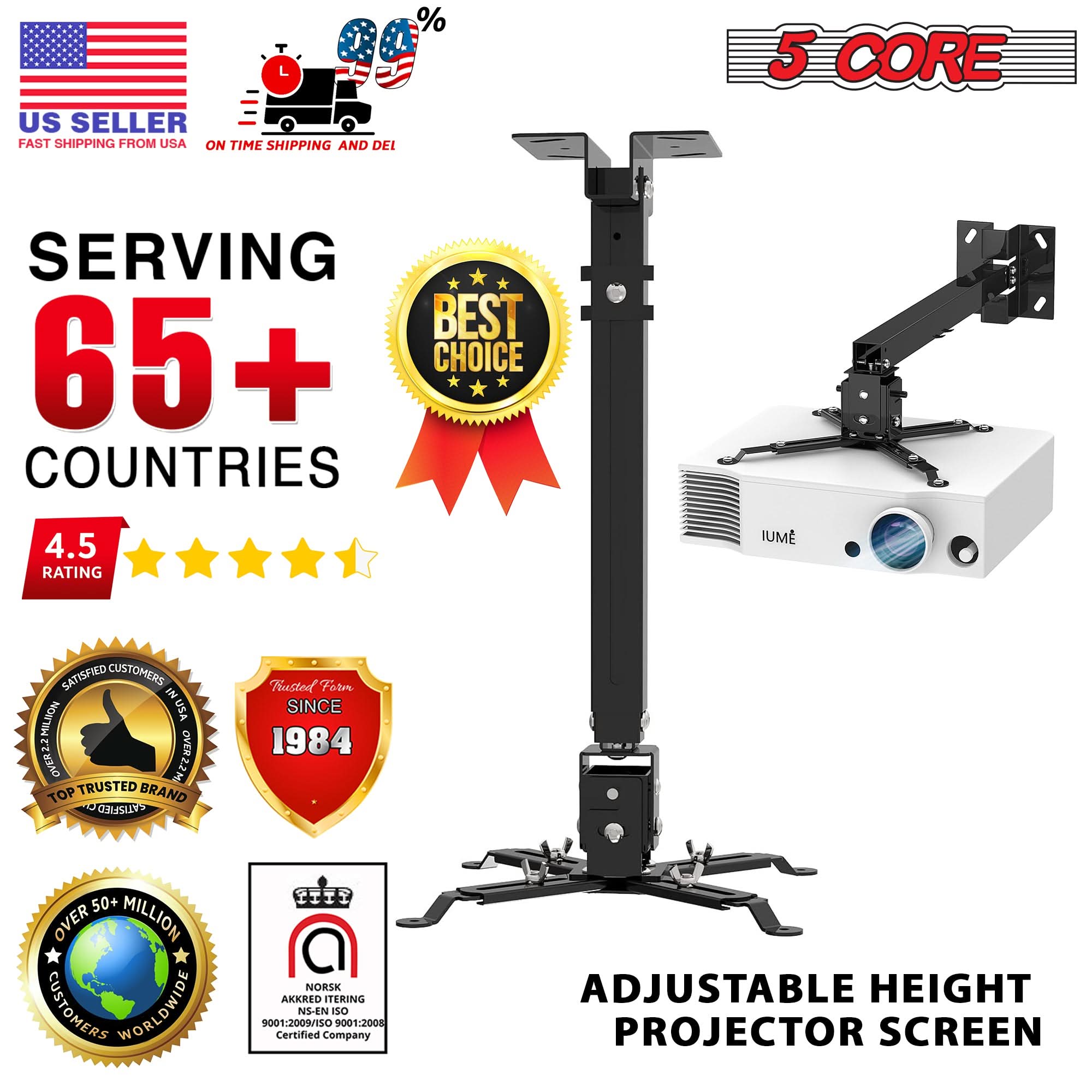 5 CORE 5Core Universal 360° Swivel Tilt Projector Mount Ceiling Wall ...