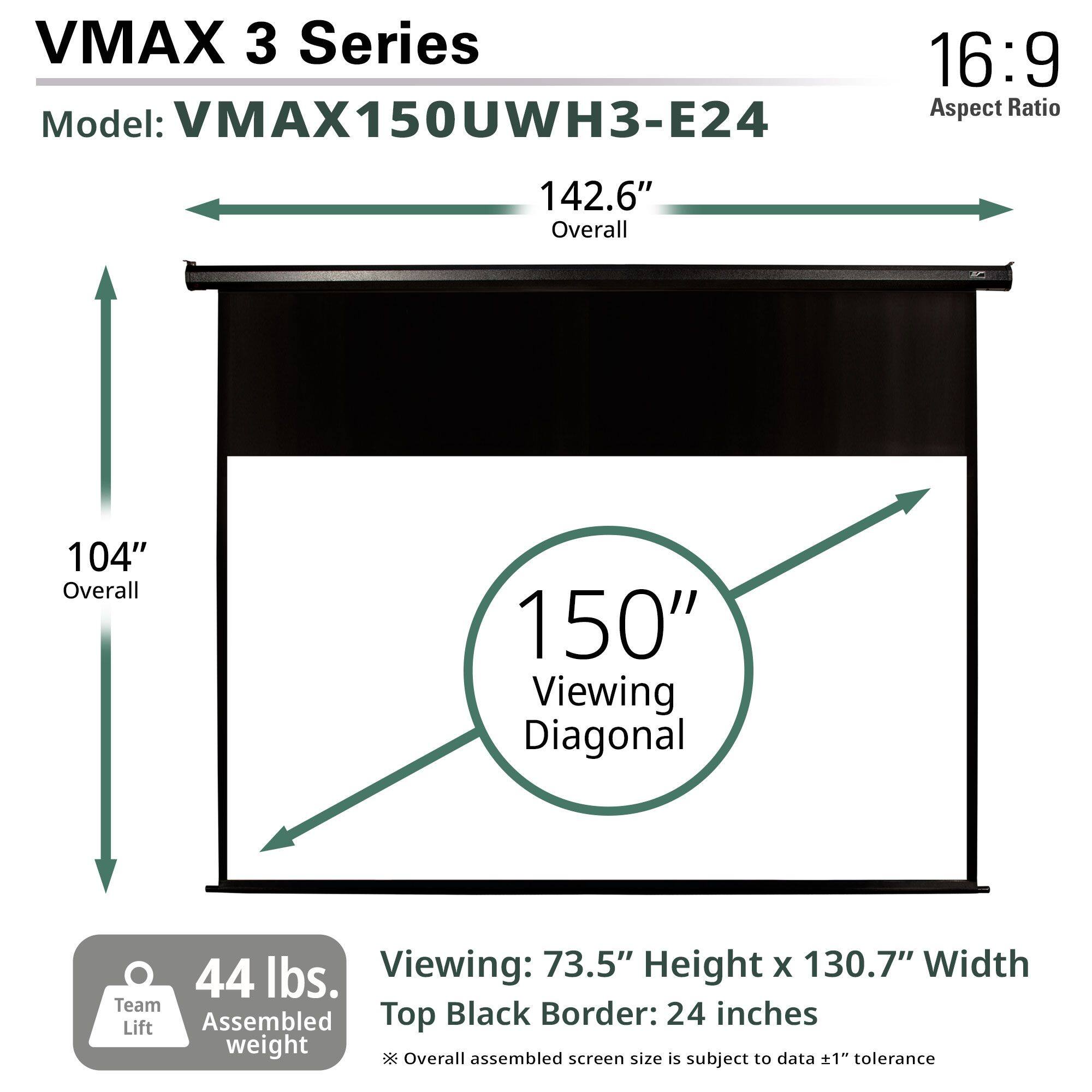 Elite Screens VMAX3,150"Diag,16:9, Electric MatteWhite Wall/Ceiling ...