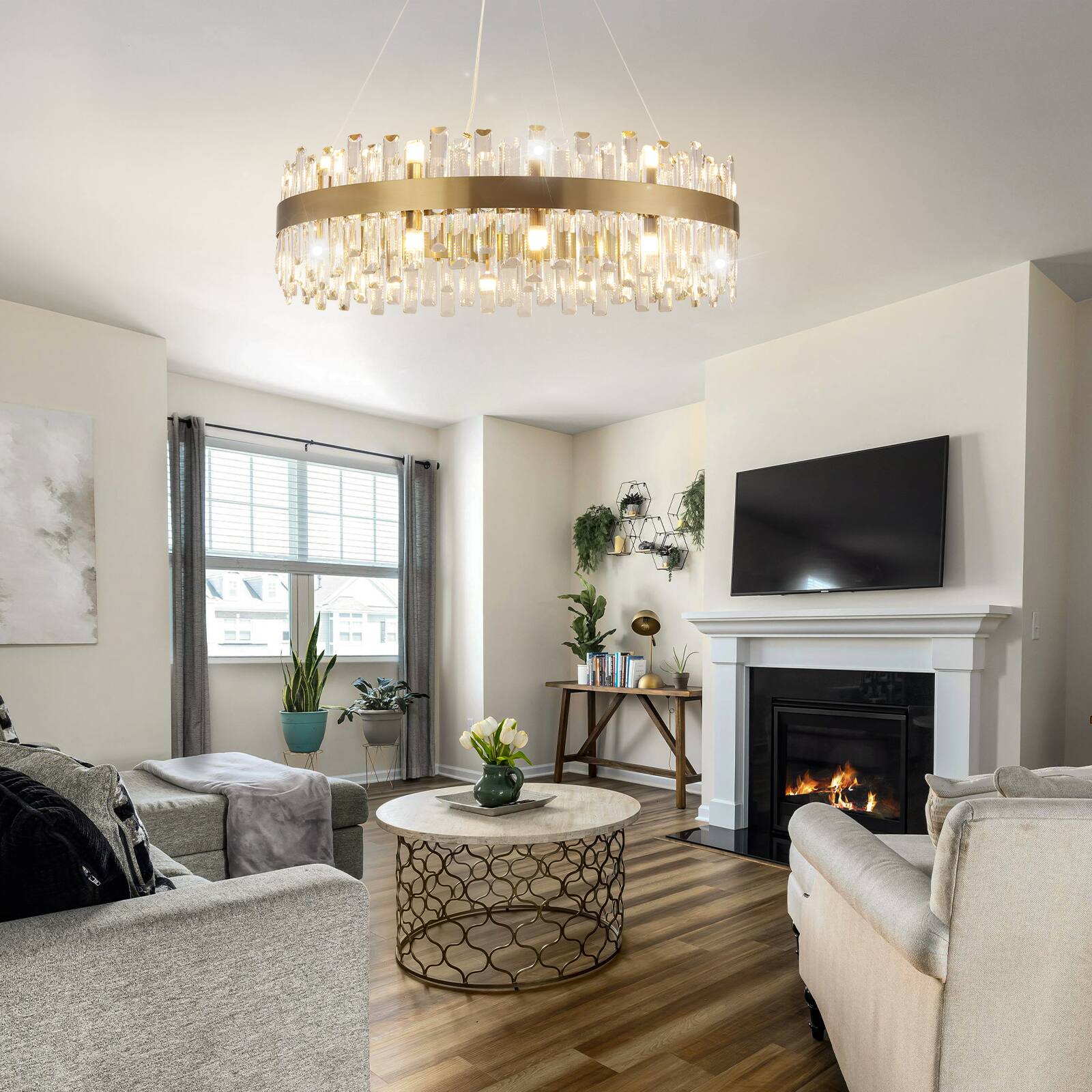 Tiramisubest Modern Gold Crystal Chandelier, 24 Light Round Brass Chandelier, 32 Inch Melighting ...