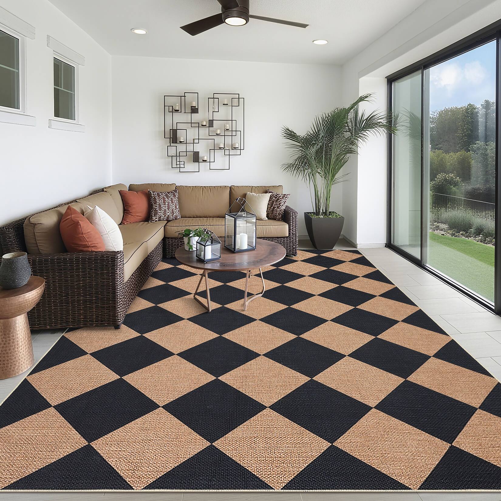 GARVEE Modern Geometric Diamond Grid Area Rug Ultra Thin Machine ...