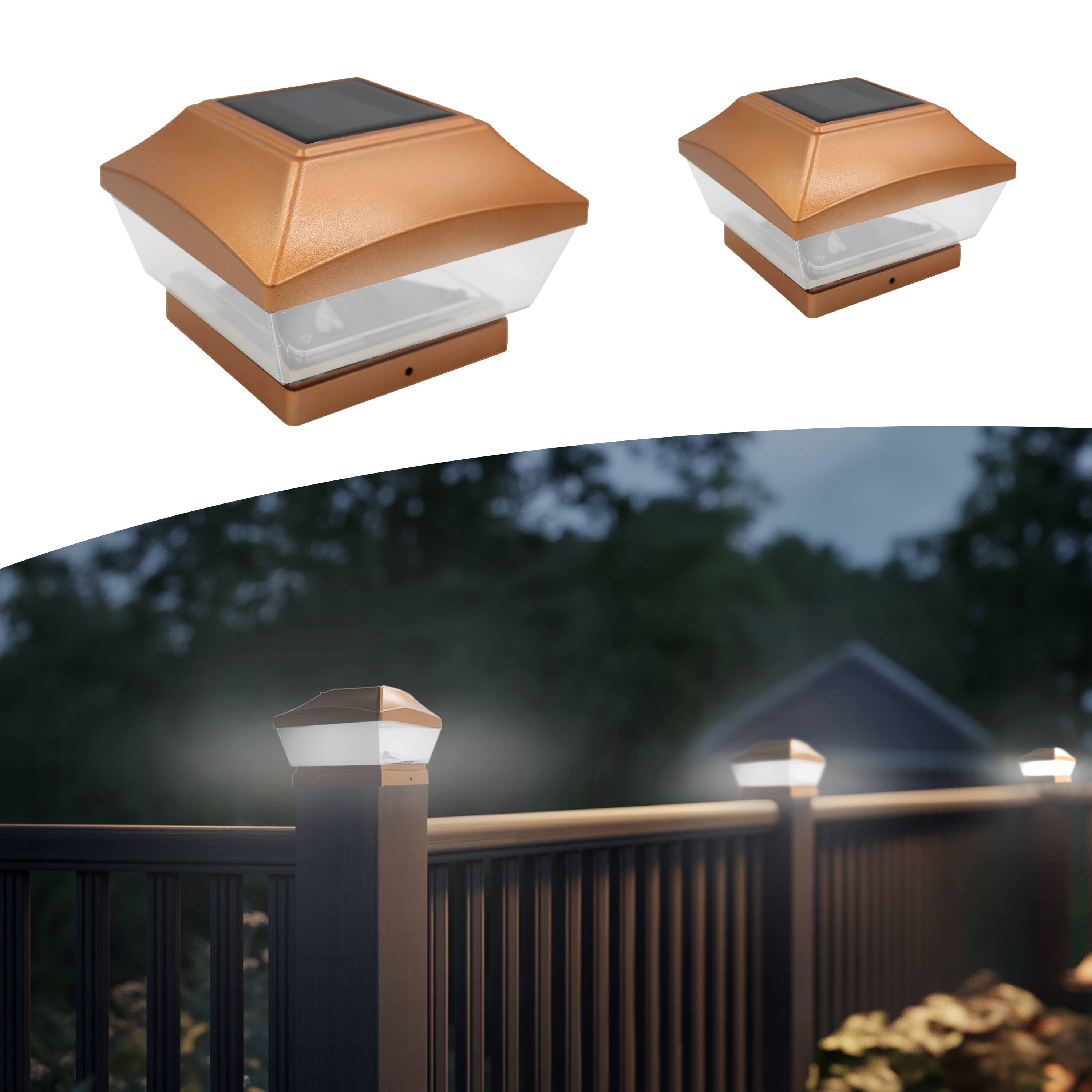 FC Design Ultra Bright Copper Solar Post Light Two 28 Lumen SMD LED Fit ...