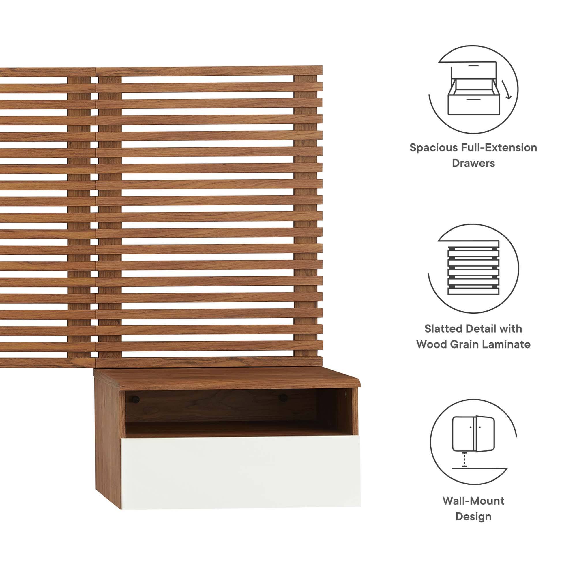Modway Render Wall Mount Headboard and Modern Nightstands Walnut MOD ...