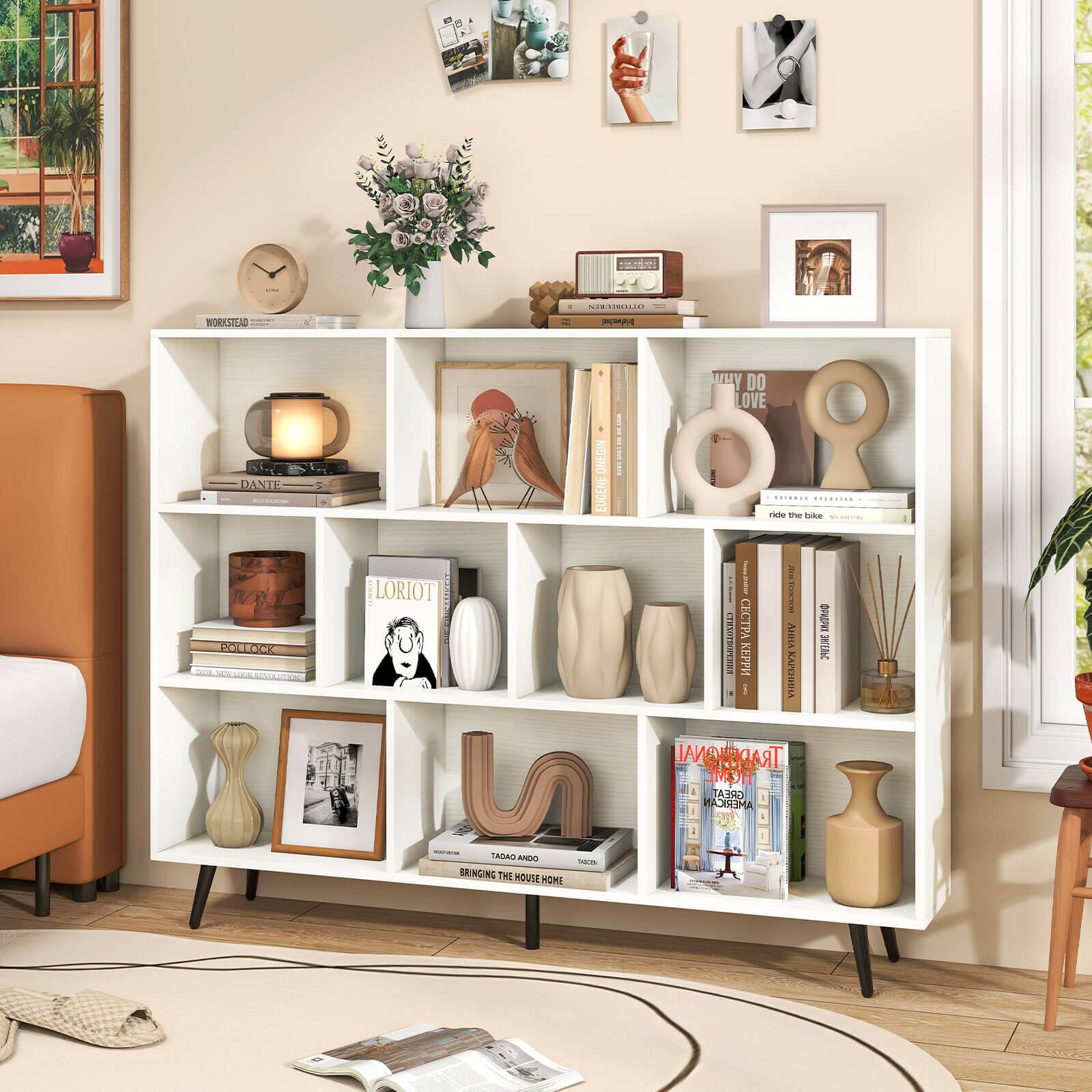 Costway 10 Cube 55" Bookcase with 5 Metal Legs 2 Anti tip Devices ...