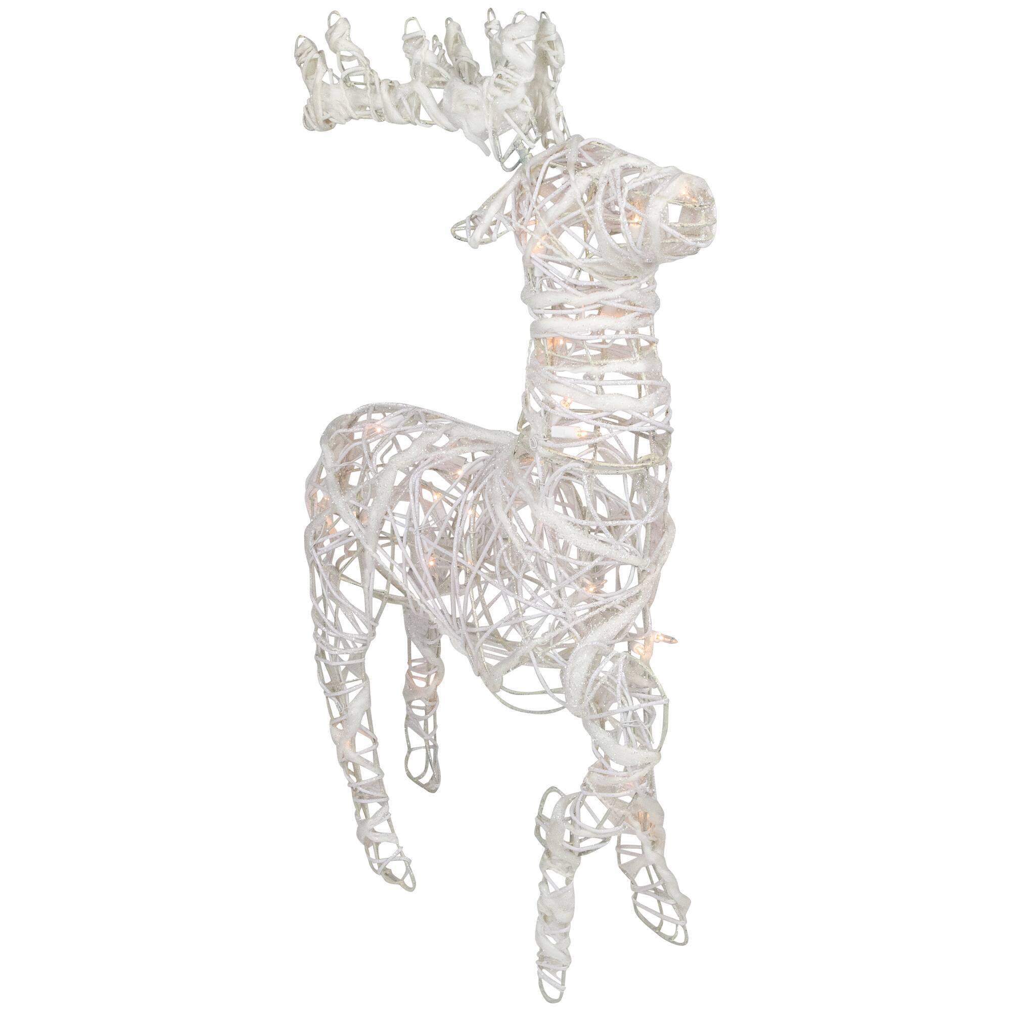 Northlight Glittered Rattan Reindeer Outdoor Christmas Decoration 30" Clear Lights White ...