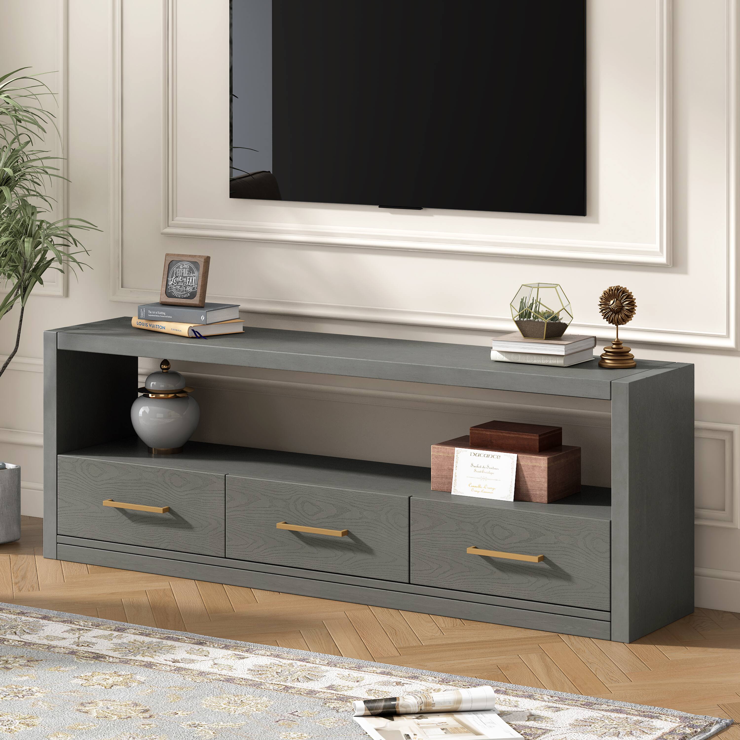 APRILSOUL TV Stand with Ample Storage Classic Design with Three Drawers ...