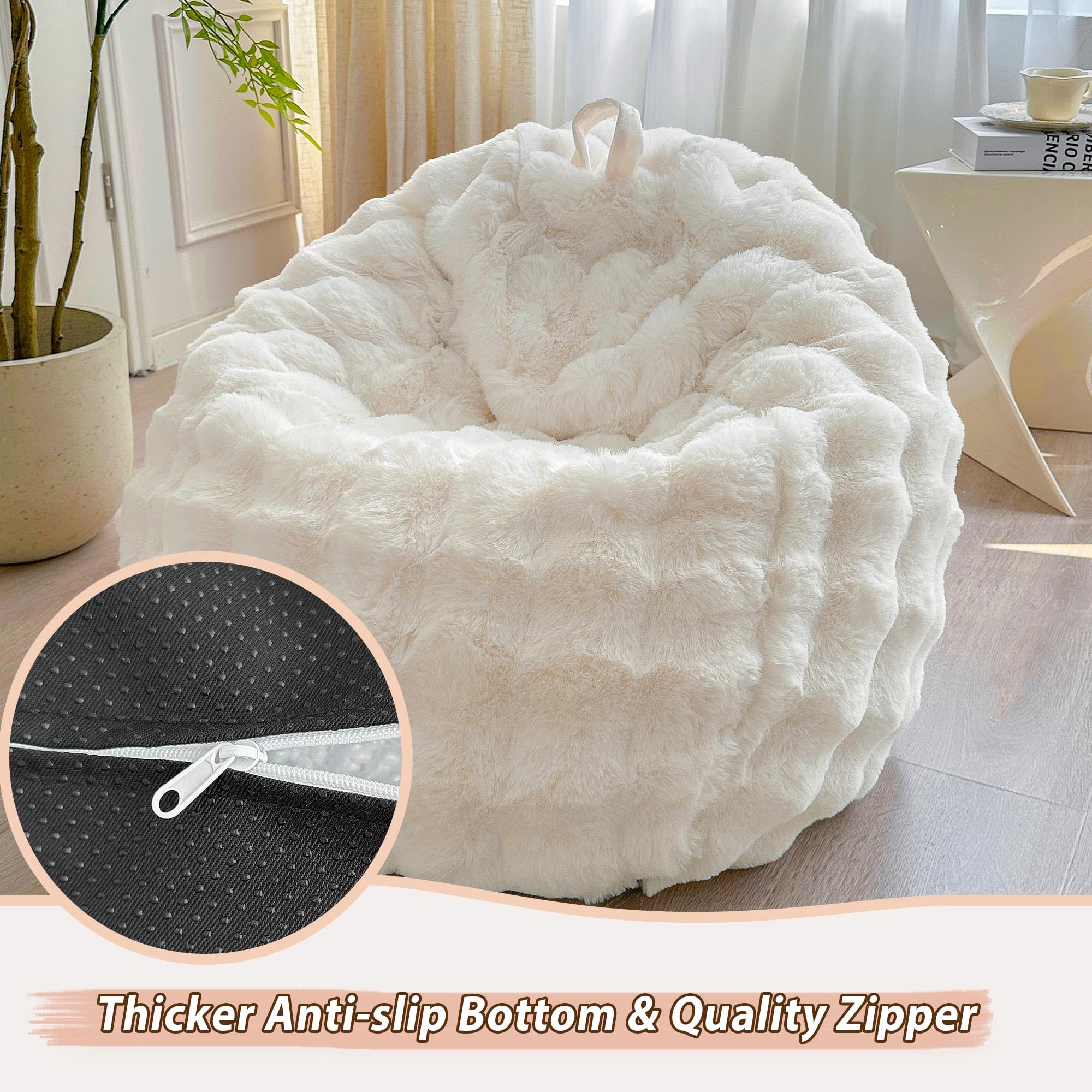 JETRANSPORT Fluffy Faux Rabbit Bean Bag Cover (no Filler) Big Luxury ...