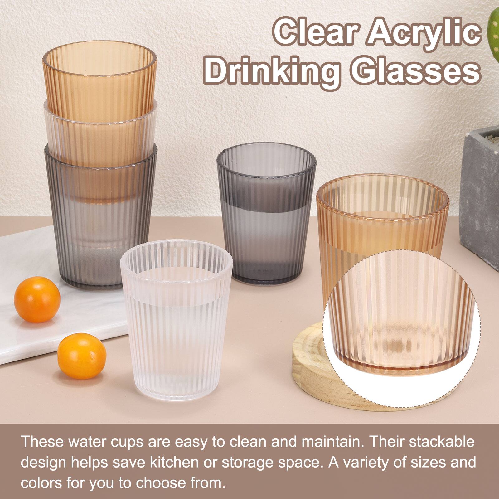 Unique Bargains 4pcs Clear Acrylic Drinking Glasses, 7.4oz Stripe ...