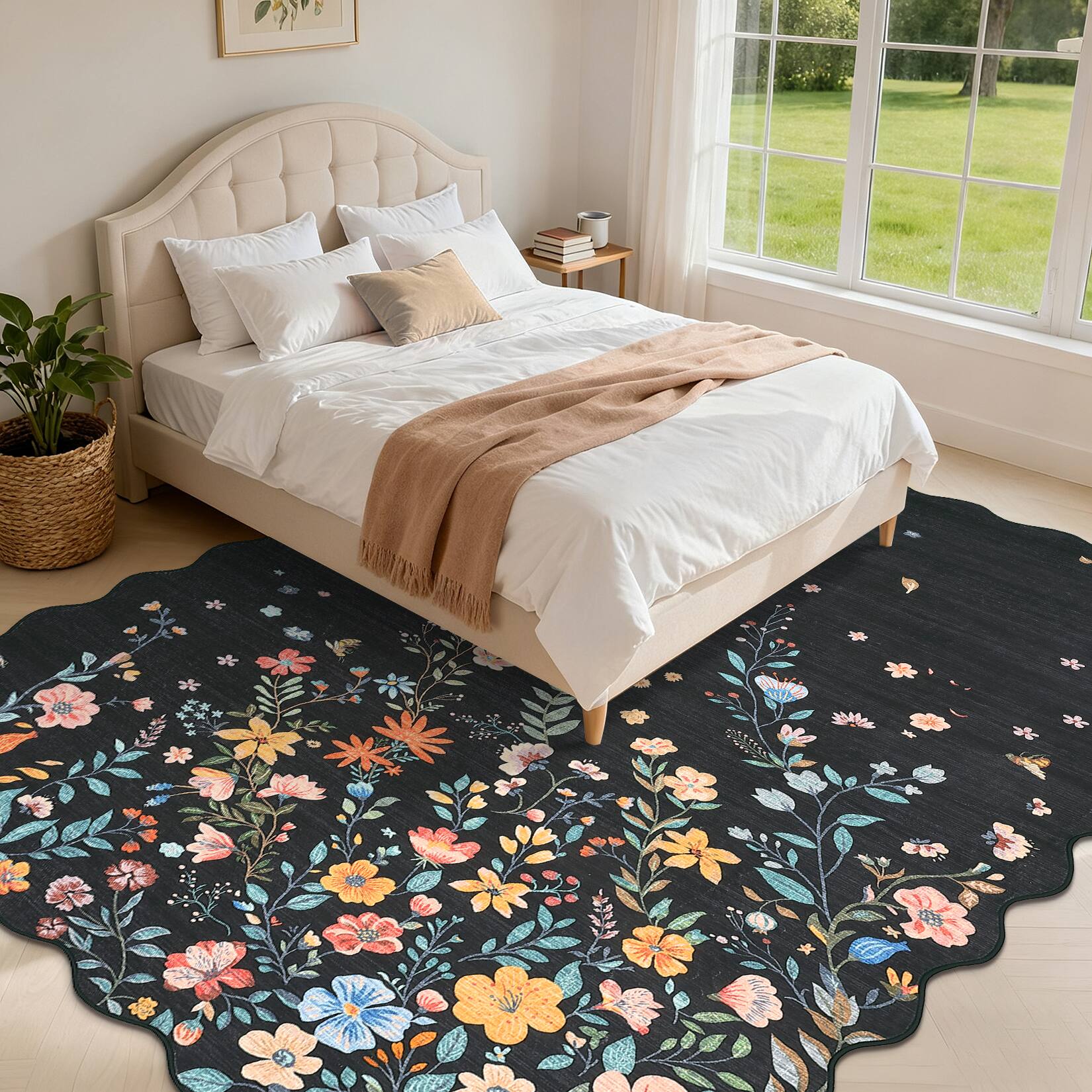 Jojoka Pastoral Garden Rug Enchanted Floral & Insect Print Washable ...