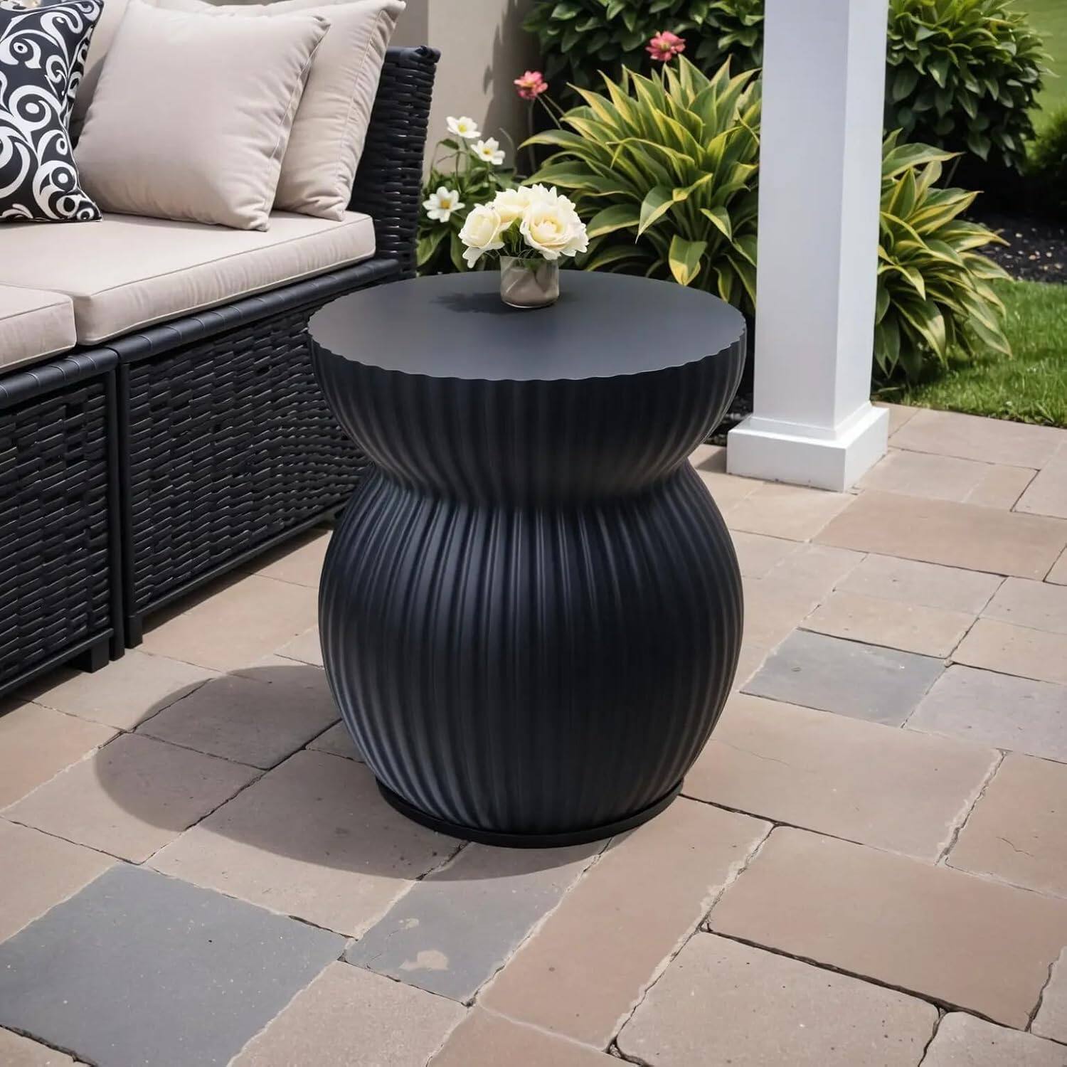 LeisureMod Mander Sculptural Hourglass Side Table Ribbed Fiberstone ...