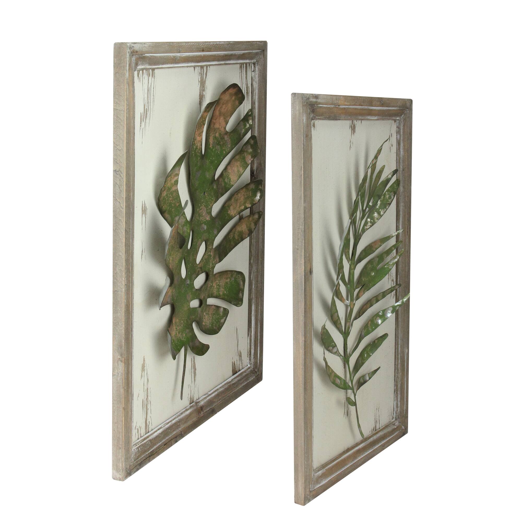 Melrose Set of 2 Rustic and Distressed Forest Green Leaf Framed Wall ...