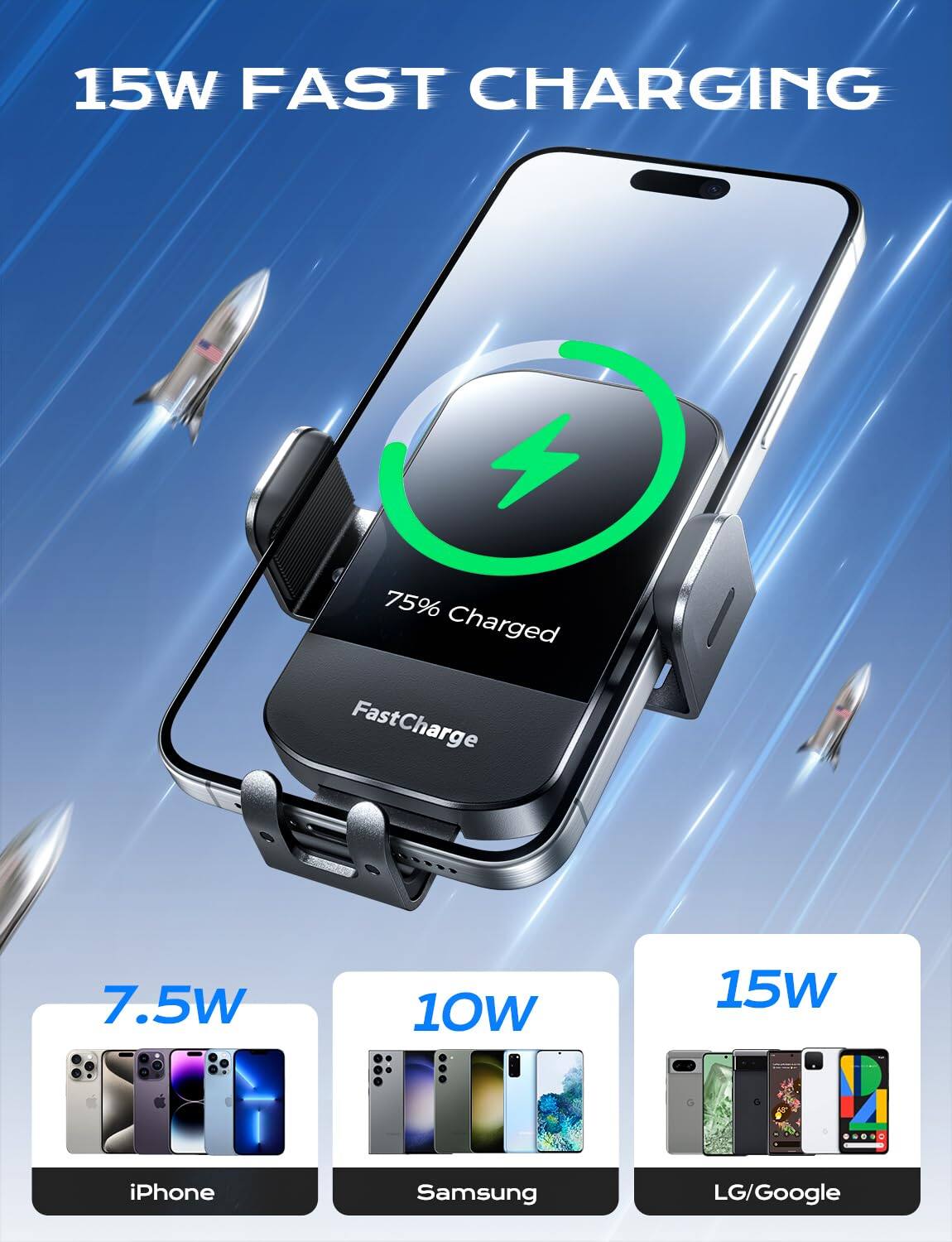 COTTAGE Wireless Car 15w Fast Charging Auto Clamping Phone Mount Holder ...