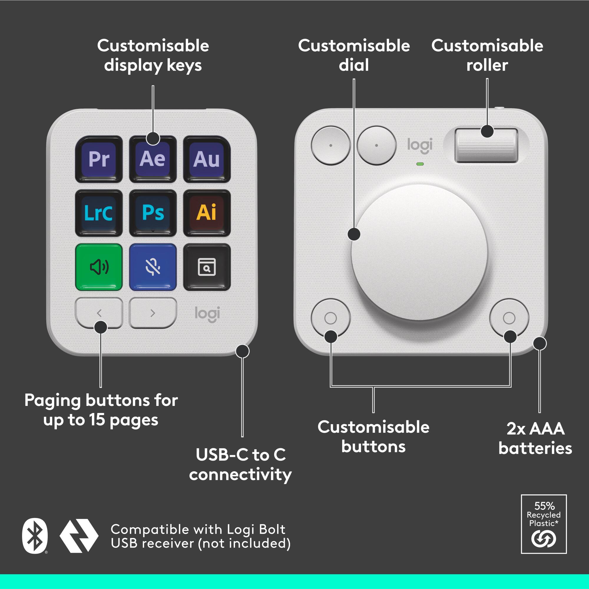 Logitech MX Creative Console Programmable Keypad with 9 Customizable ...