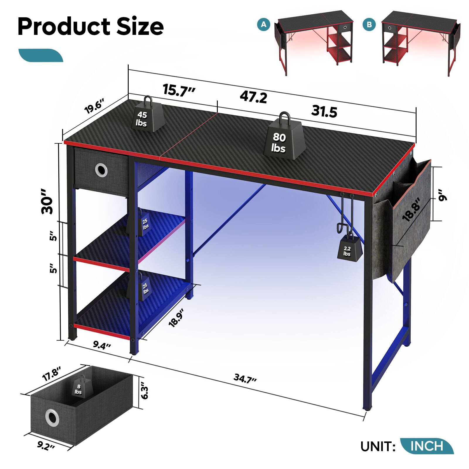 Best Buy: Bestier 47-Inch Gaming Desk with LED Lighting, Compact ...
