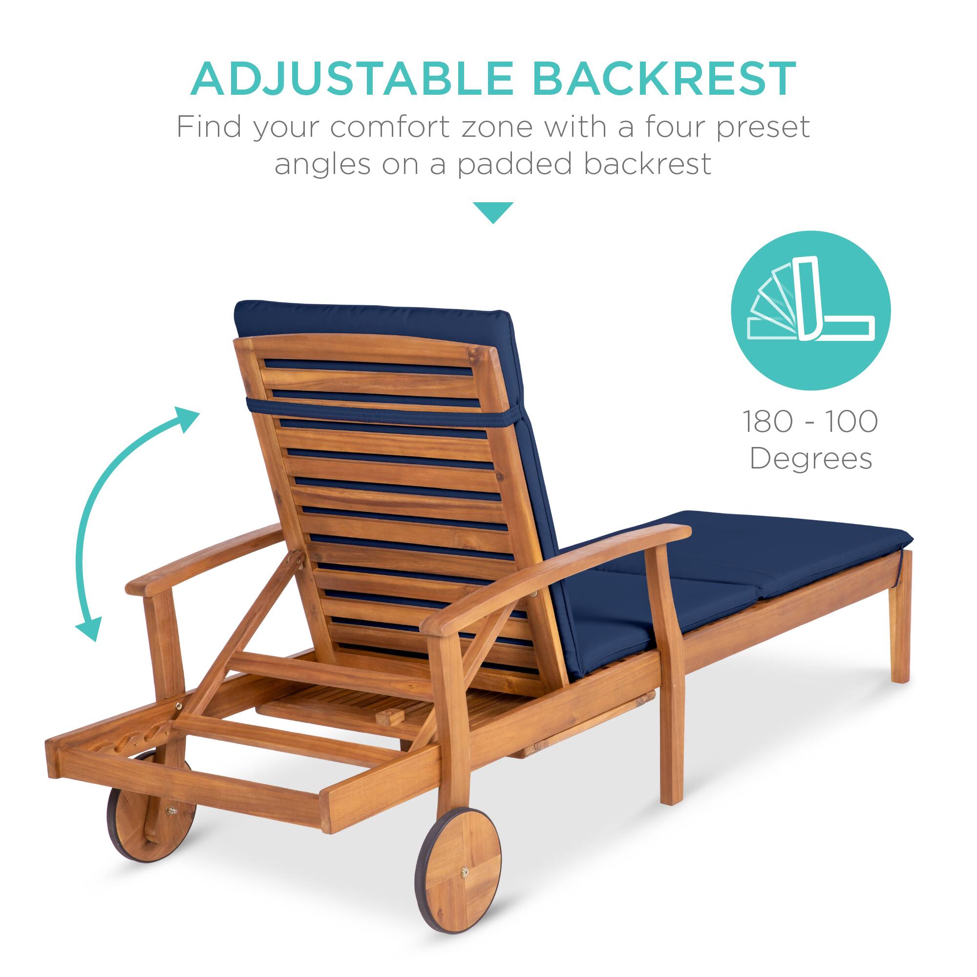 Best Choice Products 79x26in Acacia Wood Outdoor Chaise Lounge Chair w ...