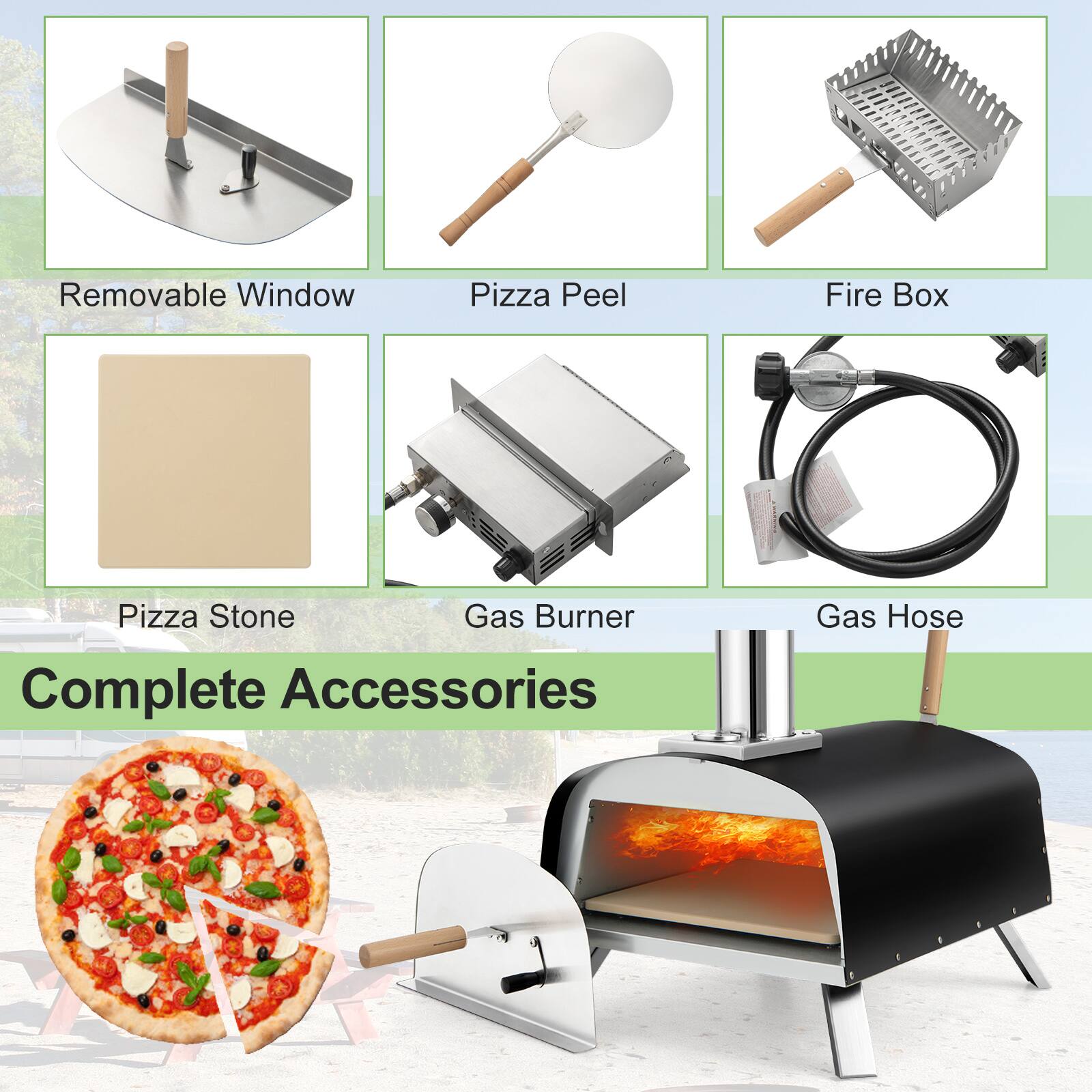 Ecooso Portable Outdoor Pizza Oven with 12" Stone and Cover, Wood ...