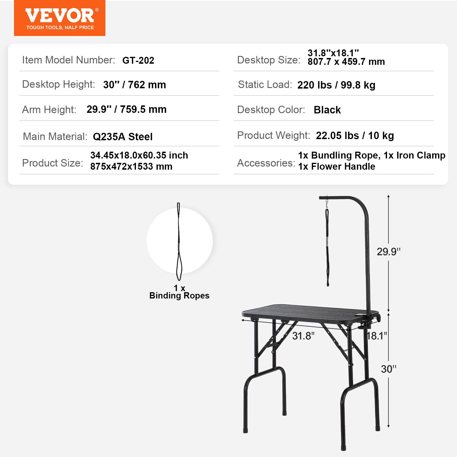 VEVOR Pet Grooming Table Arm with Clamp, 32''x18'' Dog Grooming Station ...