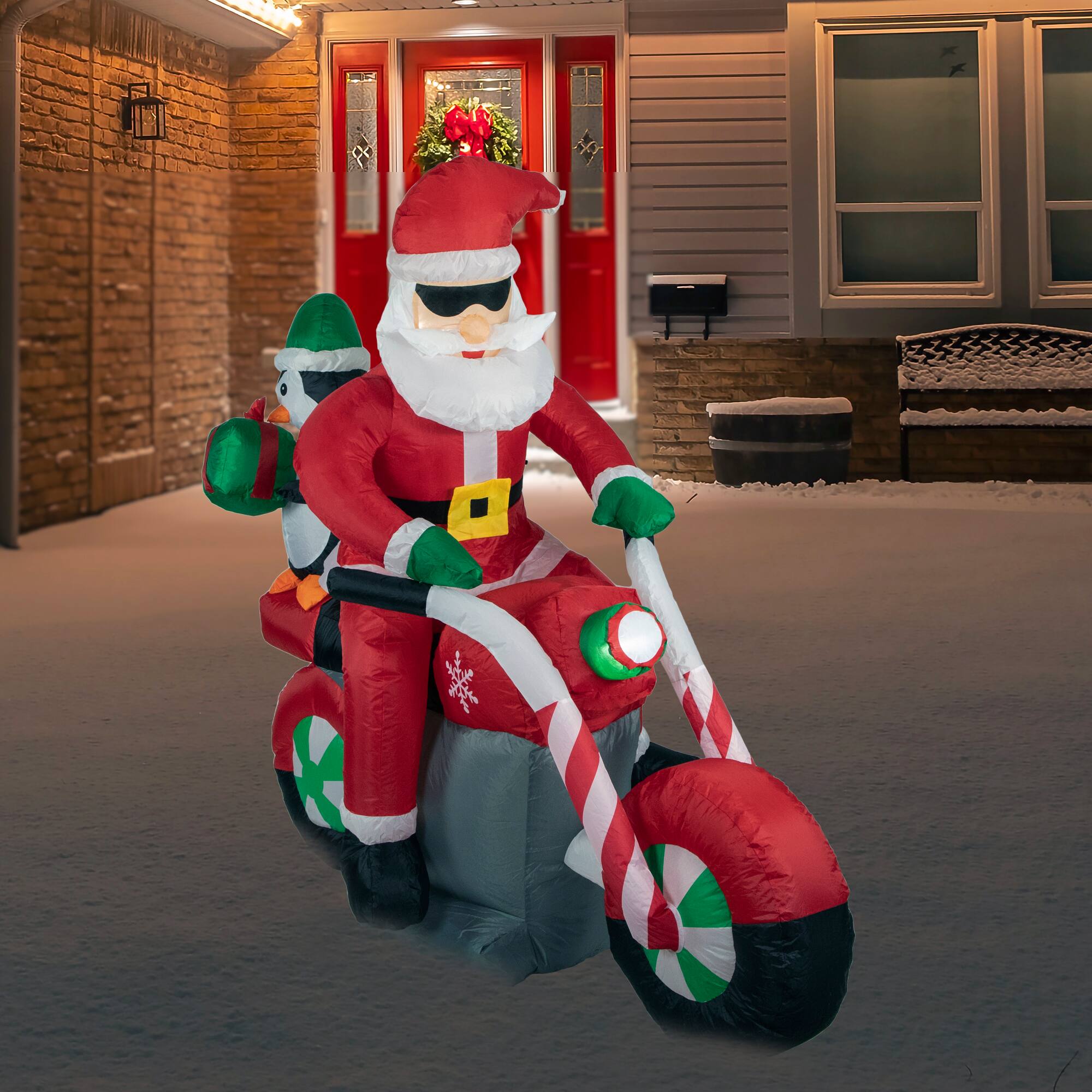Northlight LED Lighted Santa and Penguin on Motorcycle Outdoor ...