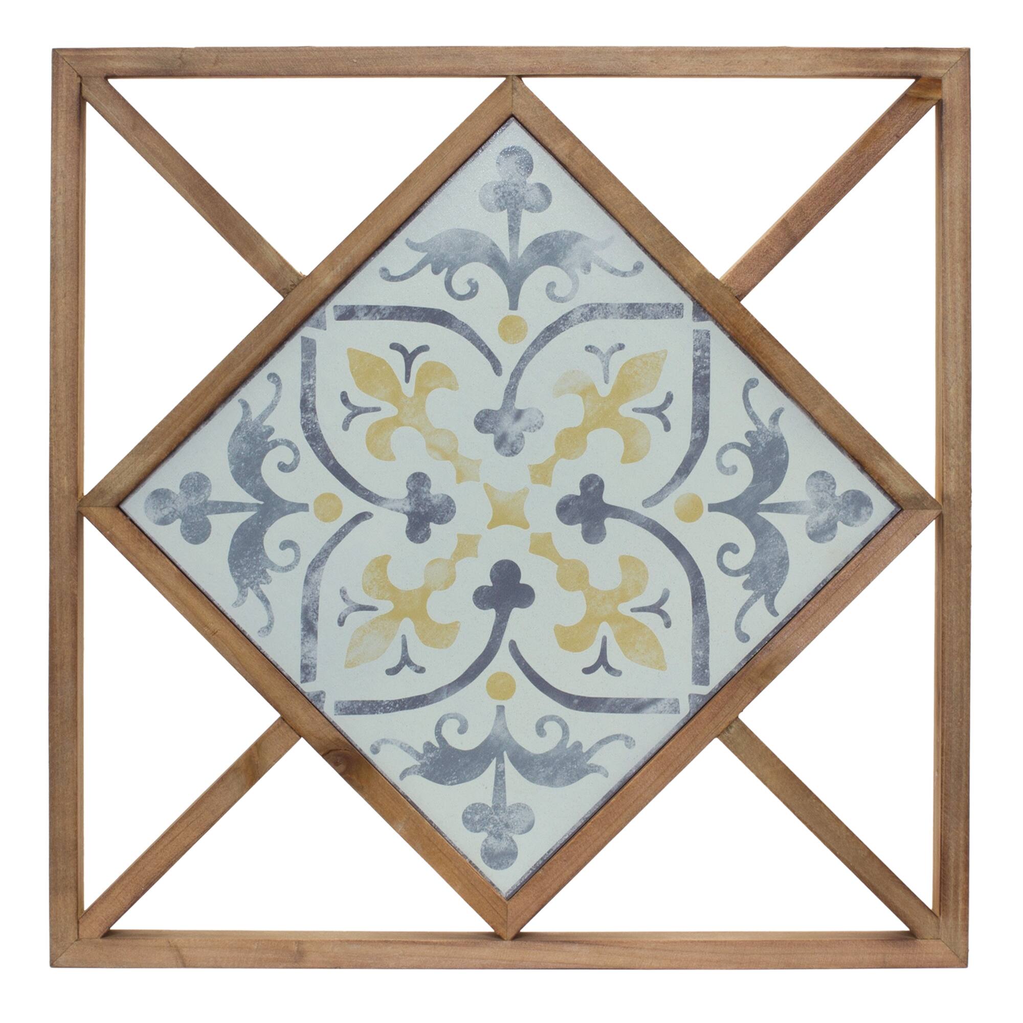 BreeBe Framed Ornamental Wall Tile (Set of 2) 14.25"SQ Brown, Blue ...