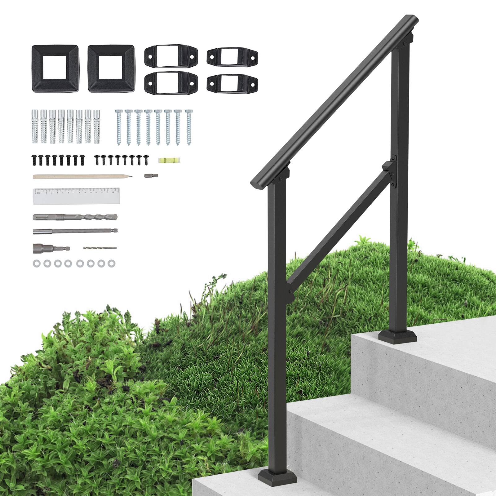 Vevor Handrails for Outdoor Steps, 2-3 Step Stair Hand Rail Kit ...