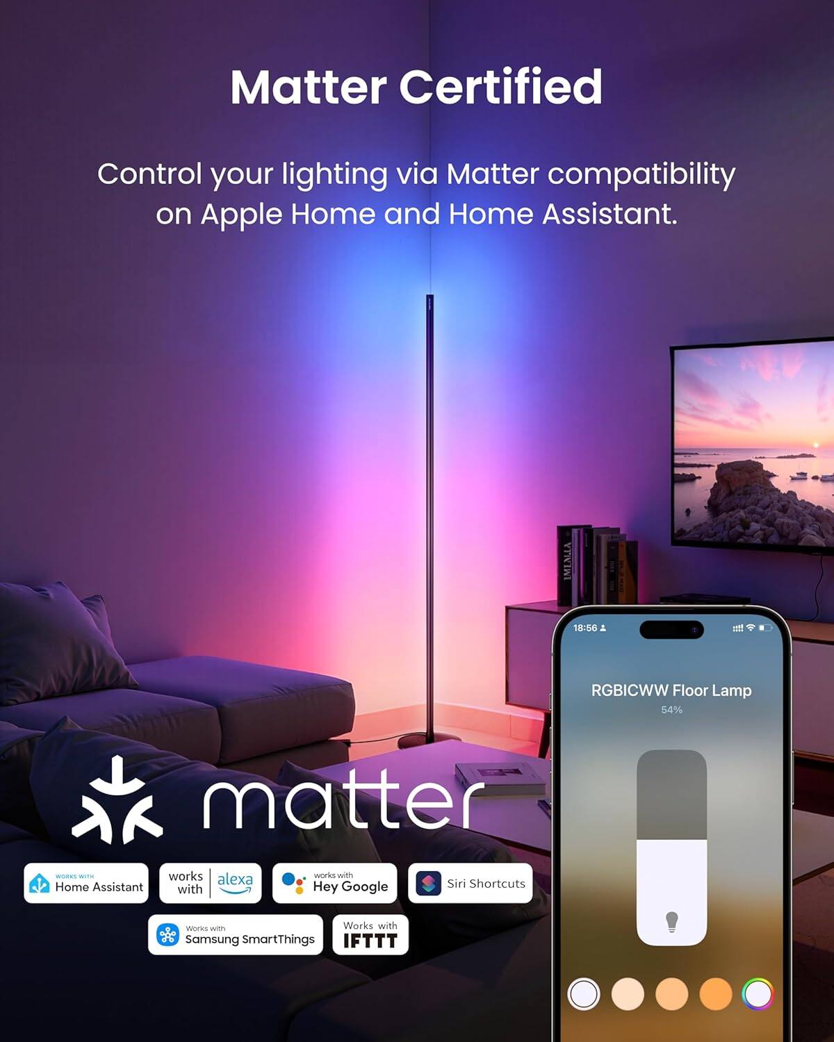 The Best Inks White Floor Lamp Lamp Smart modern touch RGBICWW Voice ...