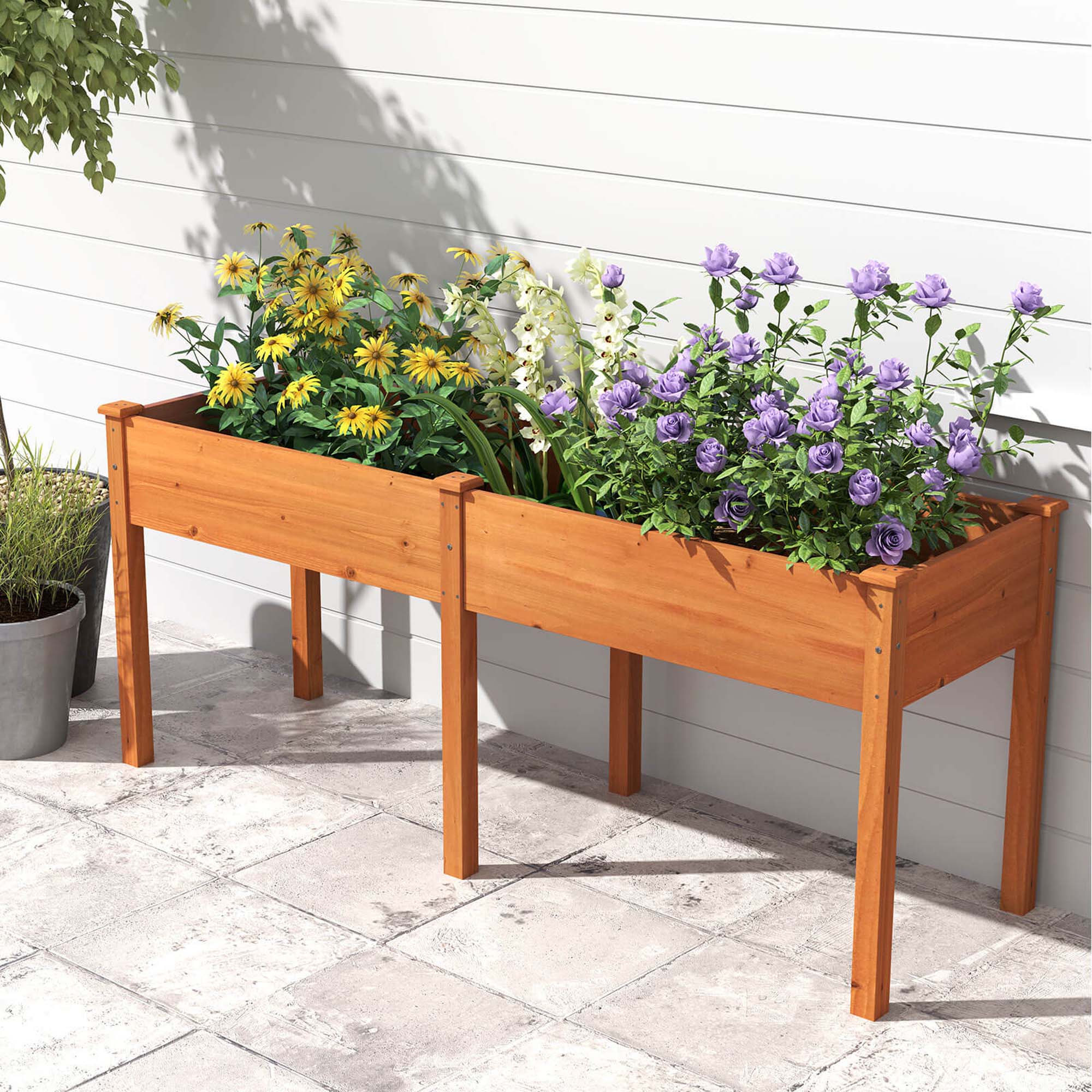 Costway Outdoor Raised Garden Bed with Legs 73x23x30in Wood Planter Box ...