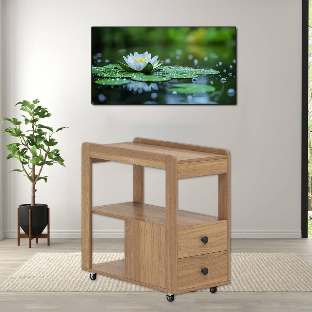 Hivvago 2 Drawer Side Table with Display Shelves for Living Room ...