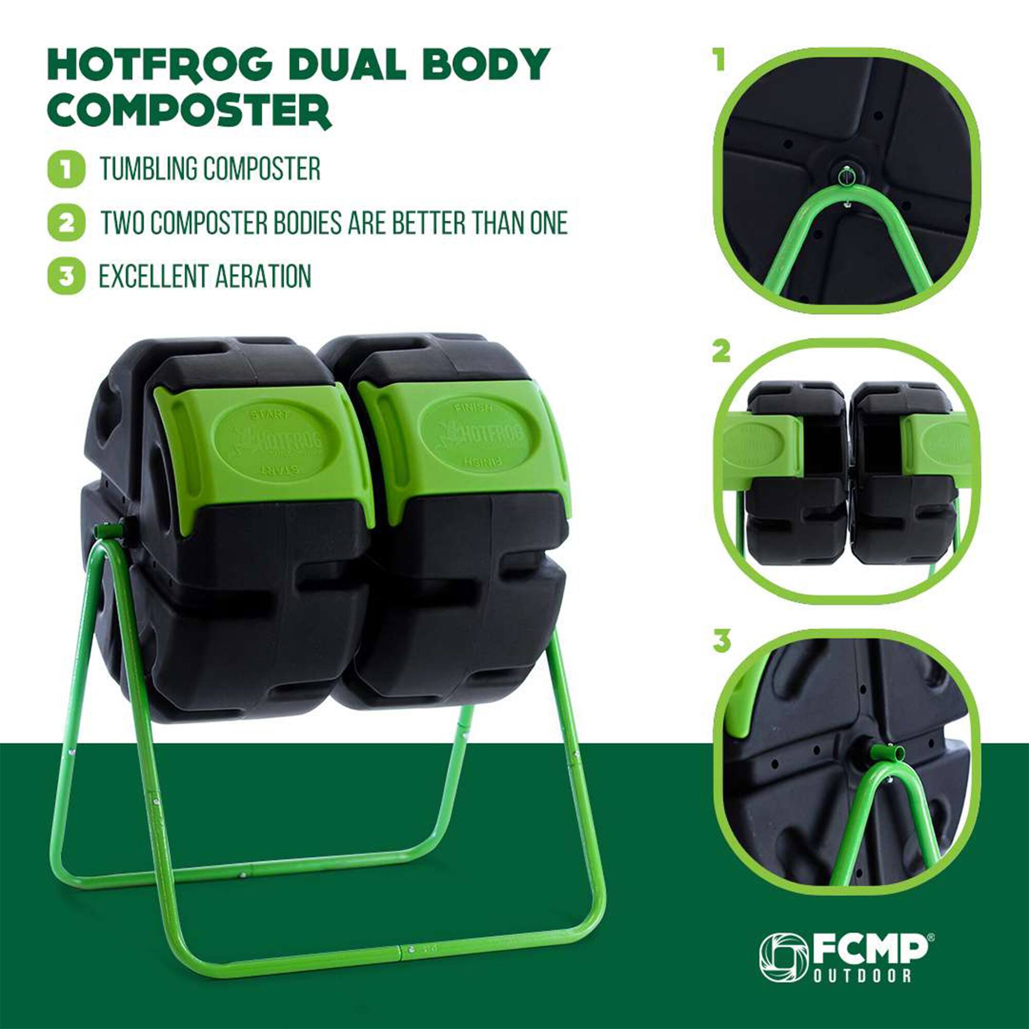 FCMP Outdoor HOTFROG 37 Gallon Dual Body Rotating Tumbling Composter ...