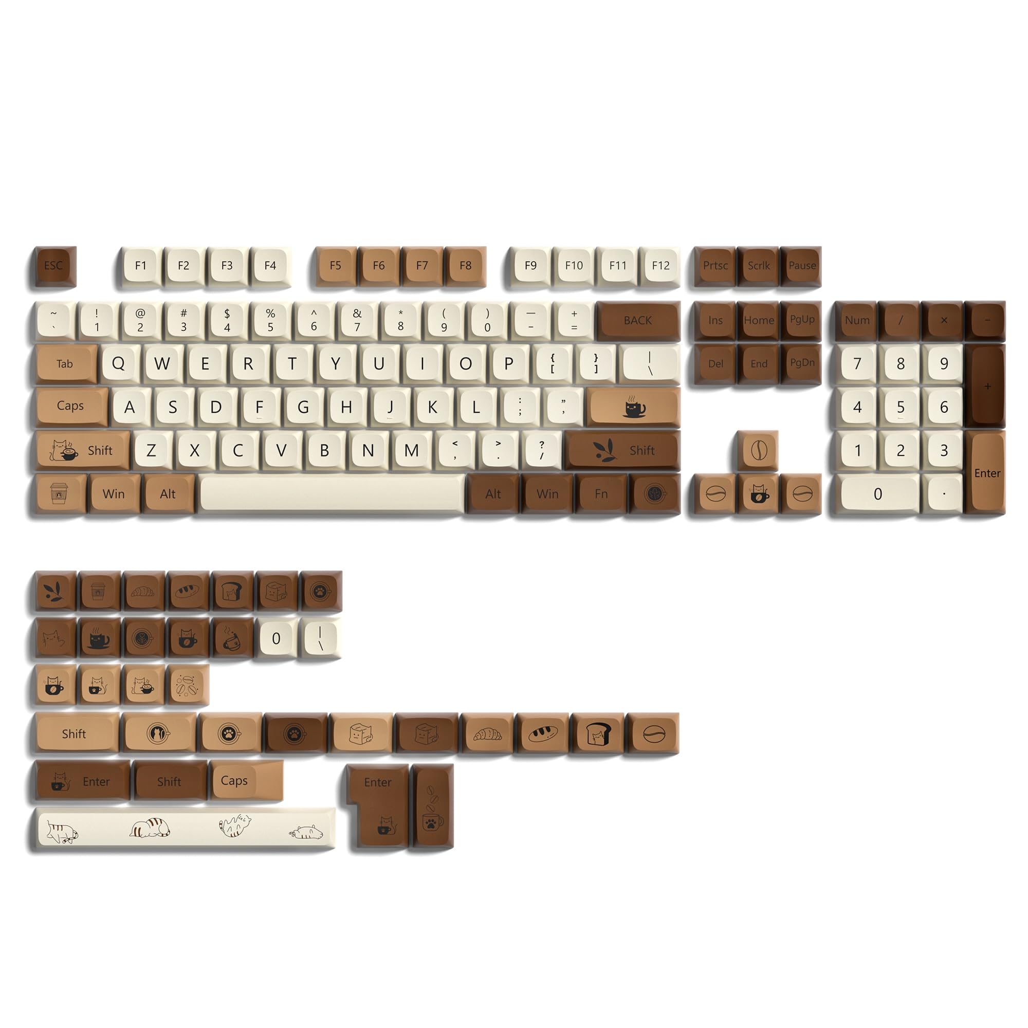 Earthley Blooms Brown Pbt Keycaps Xda Profile Cute Key Caps Dye sublimation Coffee Cat Set ...