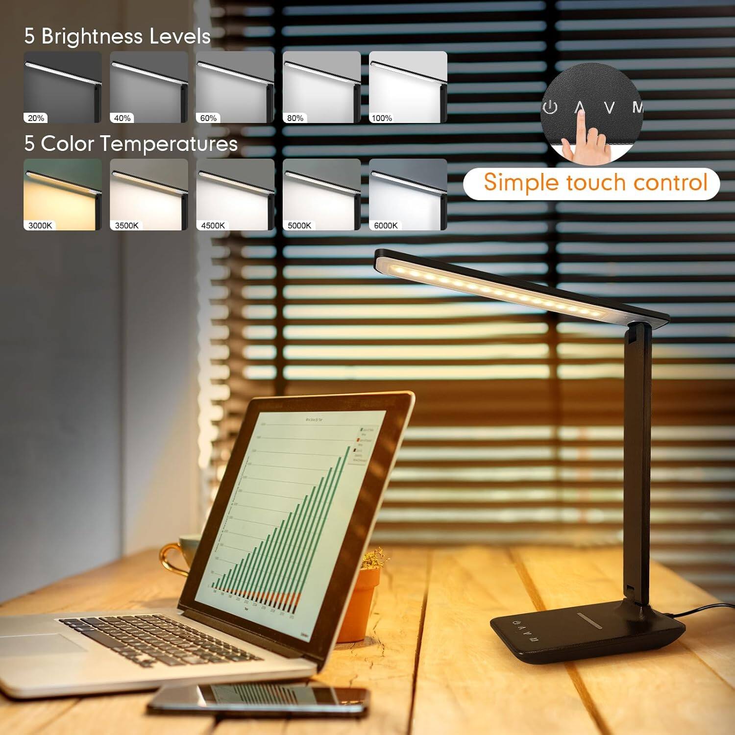 Stamp n Camp crown LED Desk Lamp with Wireless Charger & USB Port ...