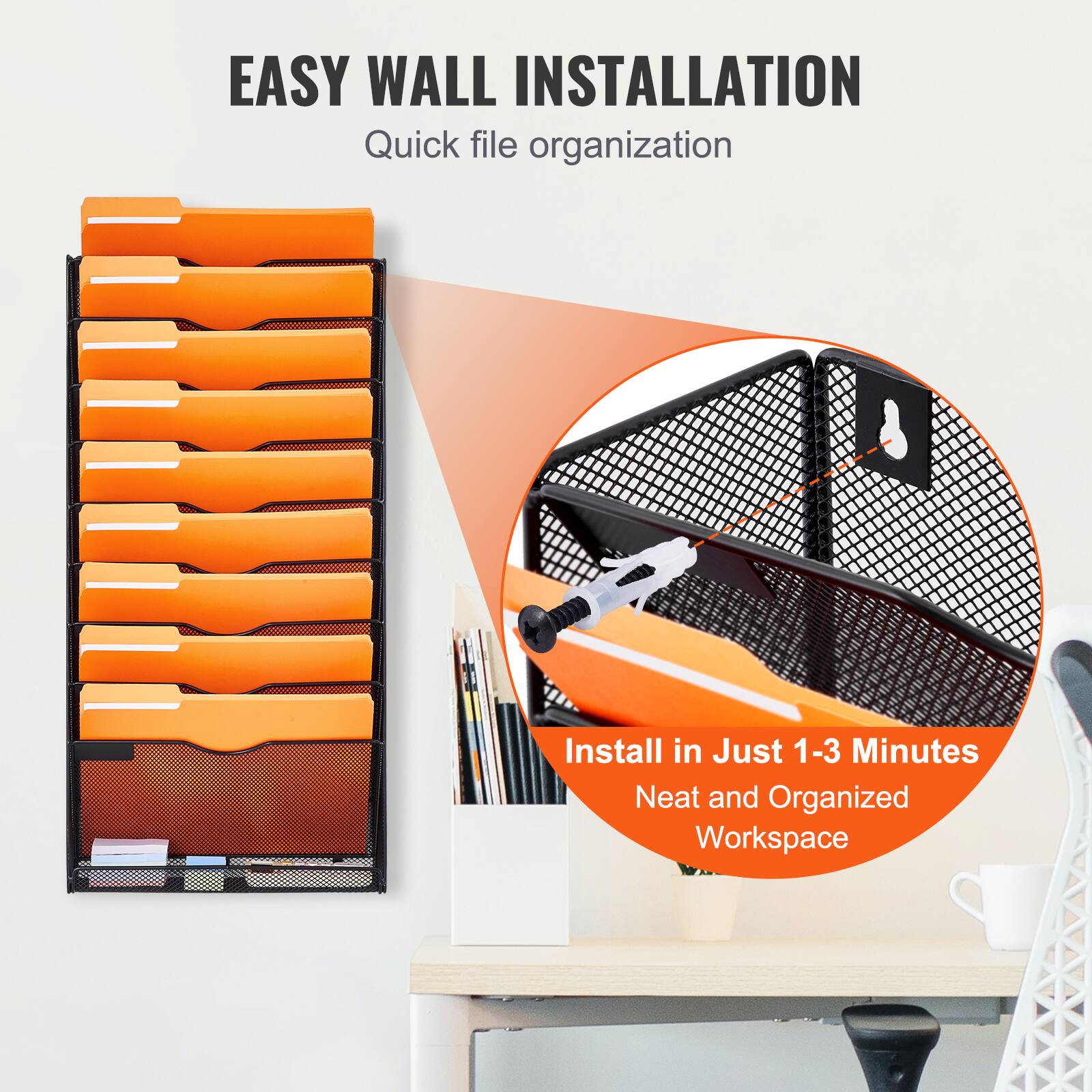 VEVOR File Wall Rack, One Piece 10 Pockets Mesh Wall File Holder, Wall ...