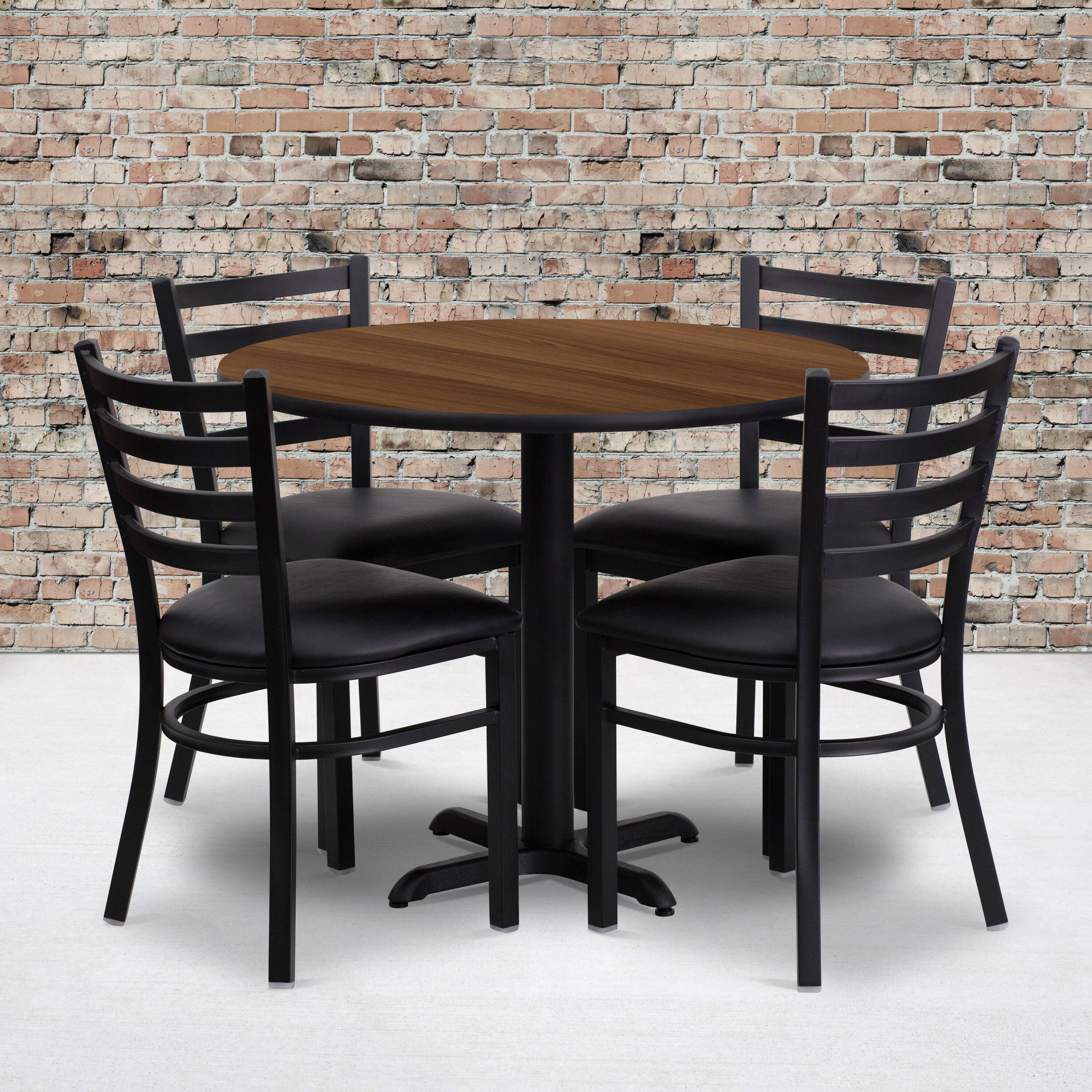 Emma + Oliver 36" Round Laminate X Base Table Set with 4 Ladder Back ...