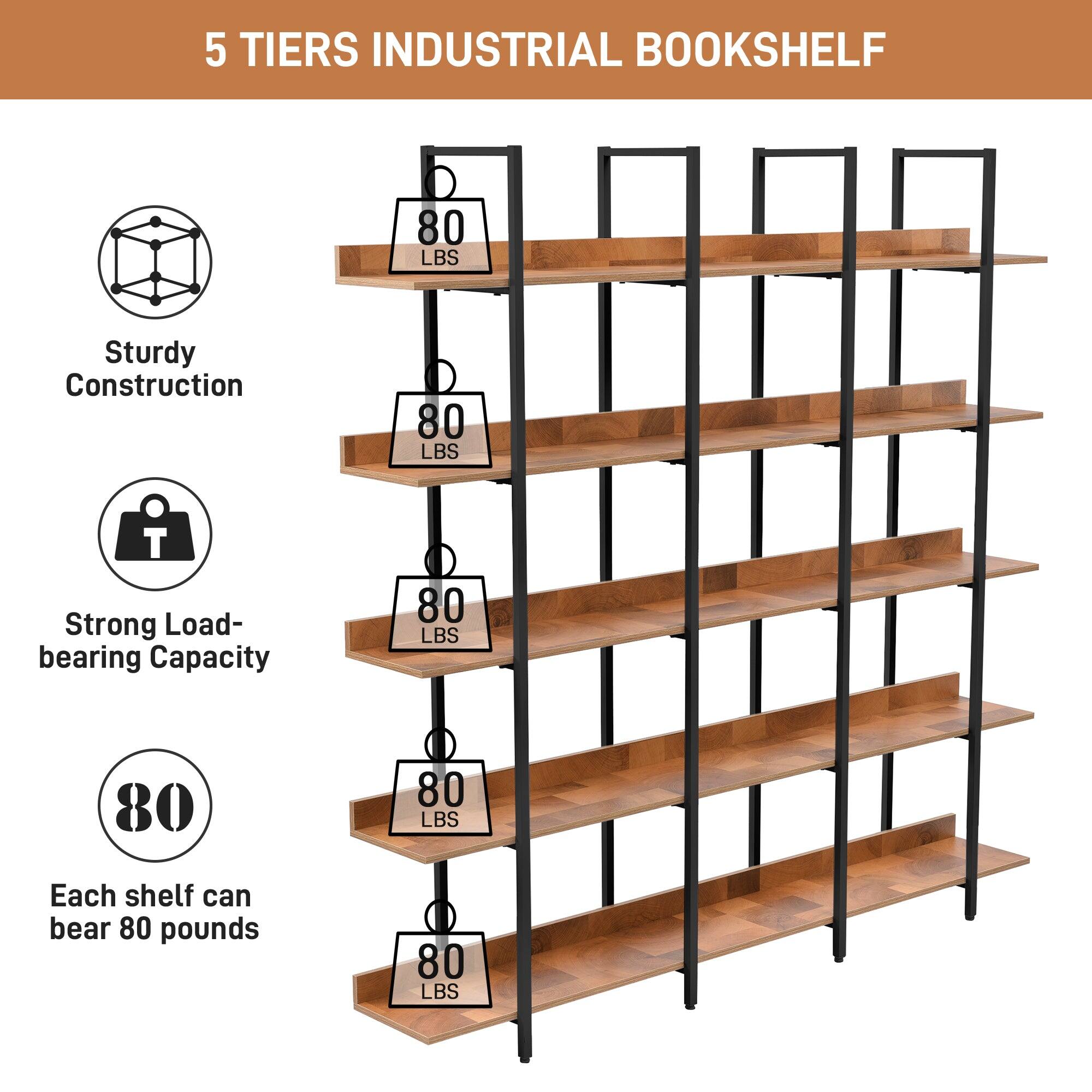 Boyel Living 5 Tier Bookcase Home Office Open Bookshelf Vintage ...