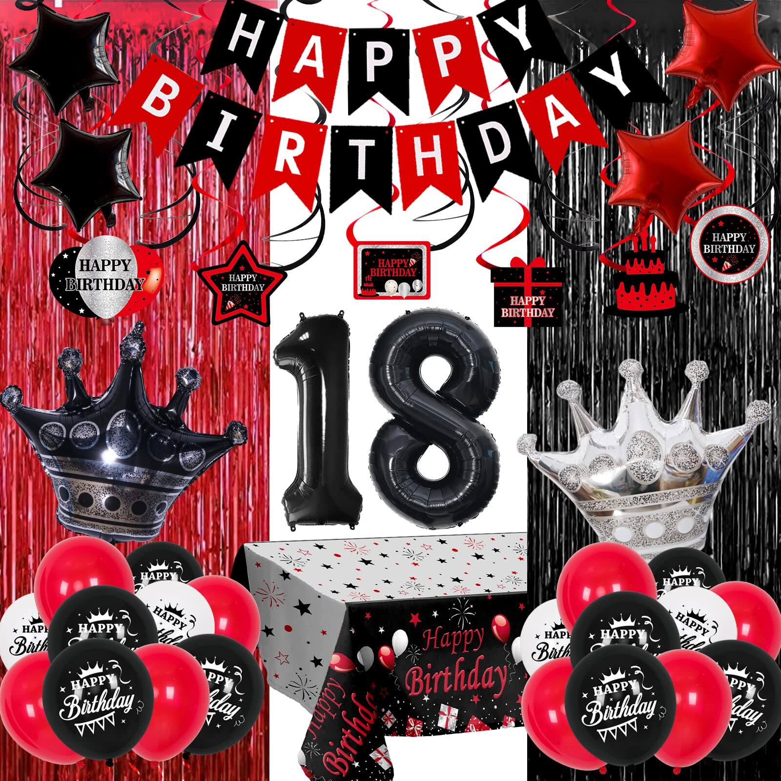 ESBANY 18th Birthday Decorations for Boys Girls Red Black, Happy 18th ...