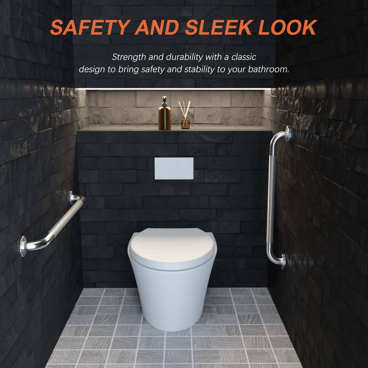 Paradigms Interiors Satin Brushed Nickel Shower Grab Bars W anti slip ...