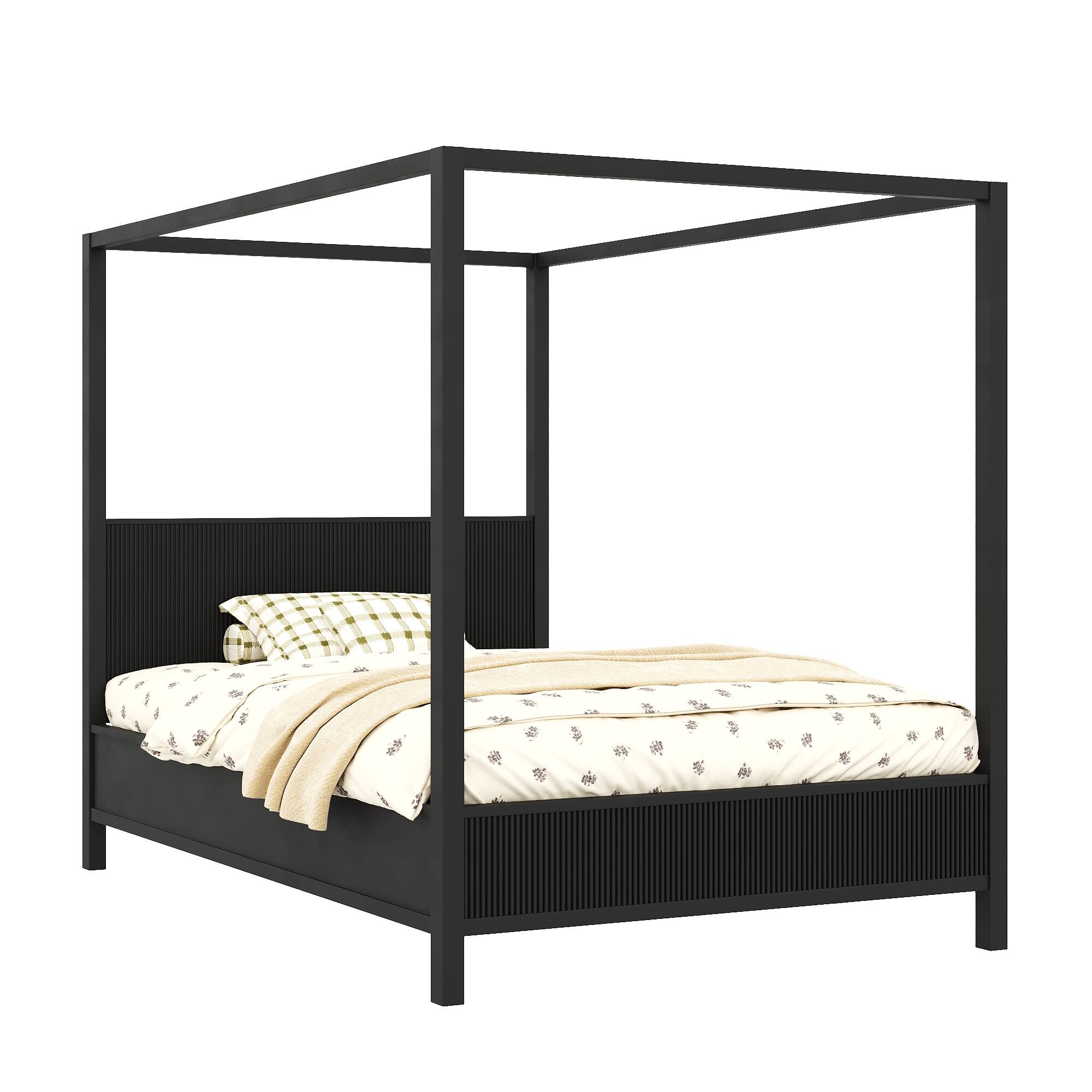 Whisen Queen size Wooden Canopy Platform Bed with Support Slats for ...