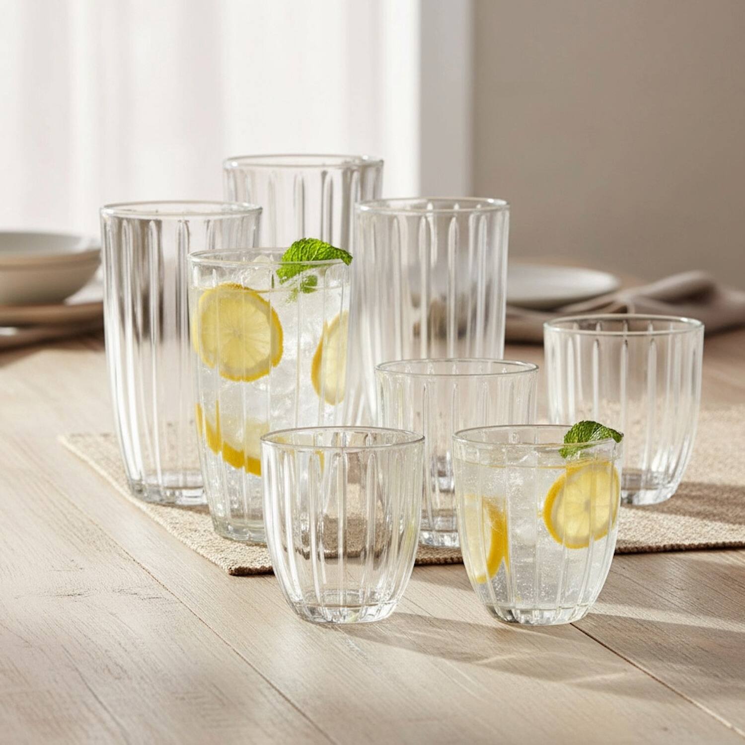 Jay Import Capri 8 Piece Glassware Set – 4 Coolers (16oz) & 4 DOF Glasses (10oz) Clear 77045-RB ...