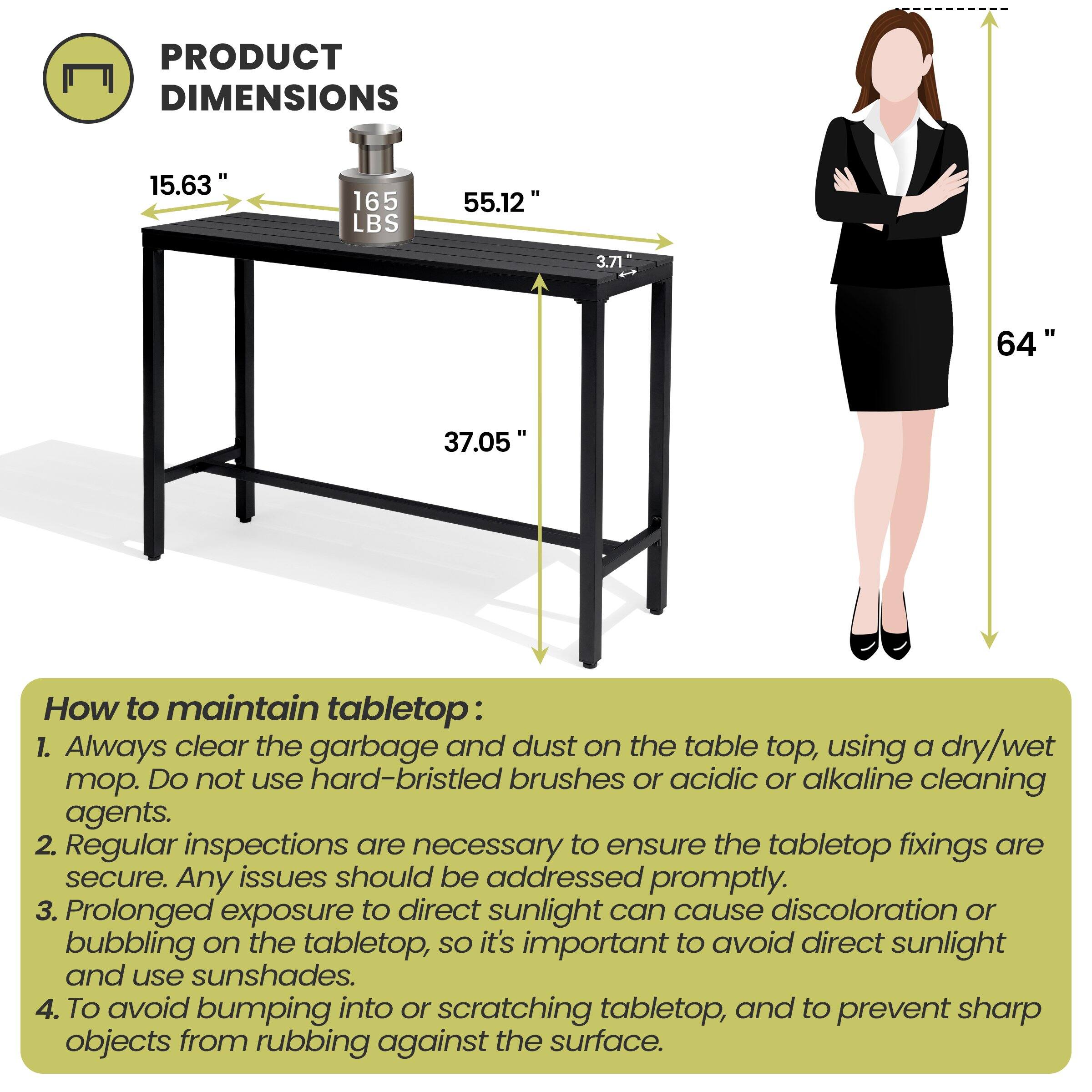 Crestlive Products Rectangle Outdoor Bar Table with Waterproof Top and ...
