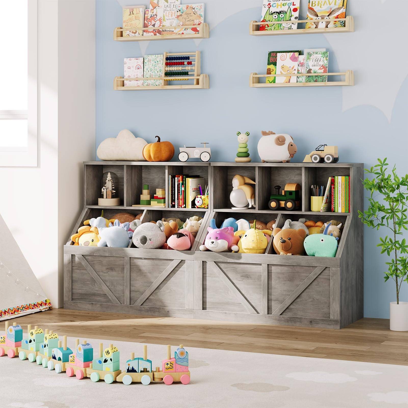 Jojoka Kids Toy Organizer and Bookshelf Cabinet, 3 Cubby Storage Shelf ...