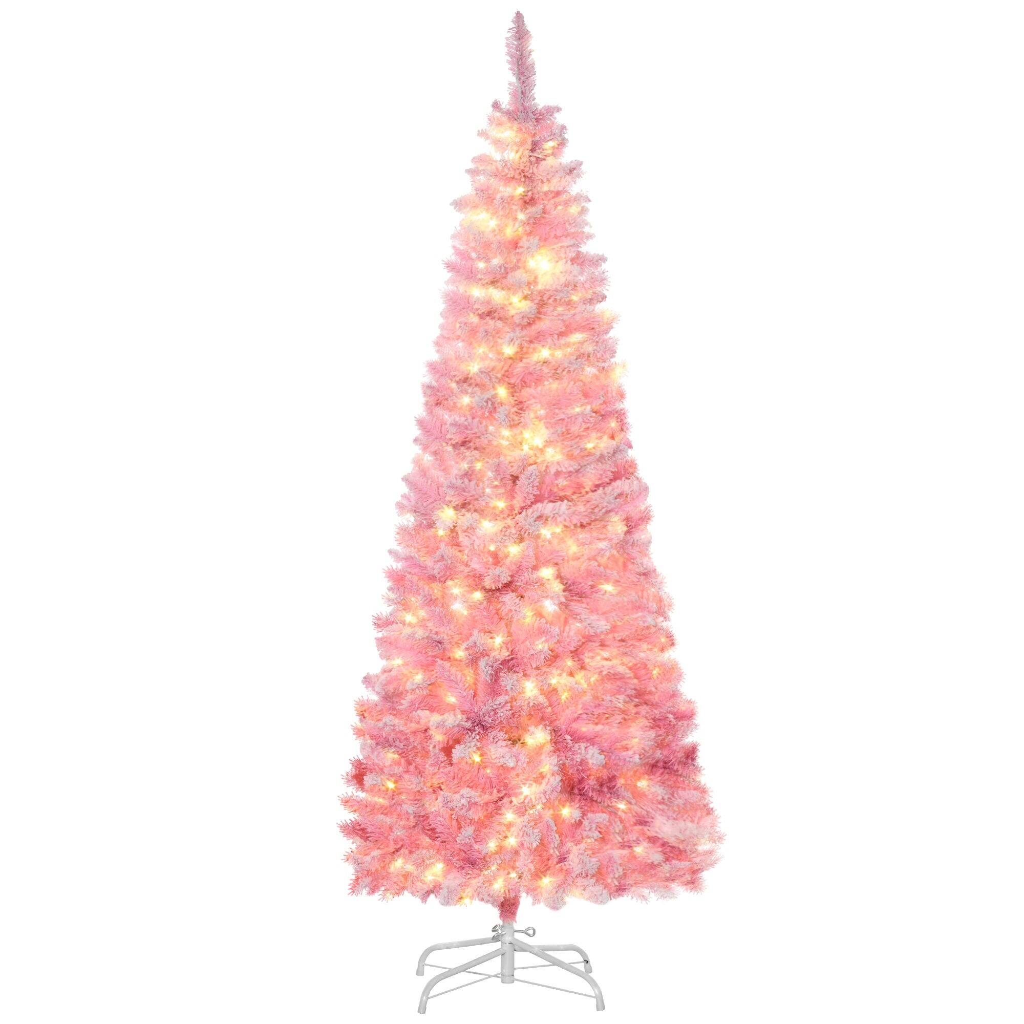 BreeBe 6ft Prelit Snow Flocked Artificial Christmas Tree with Pencil ...