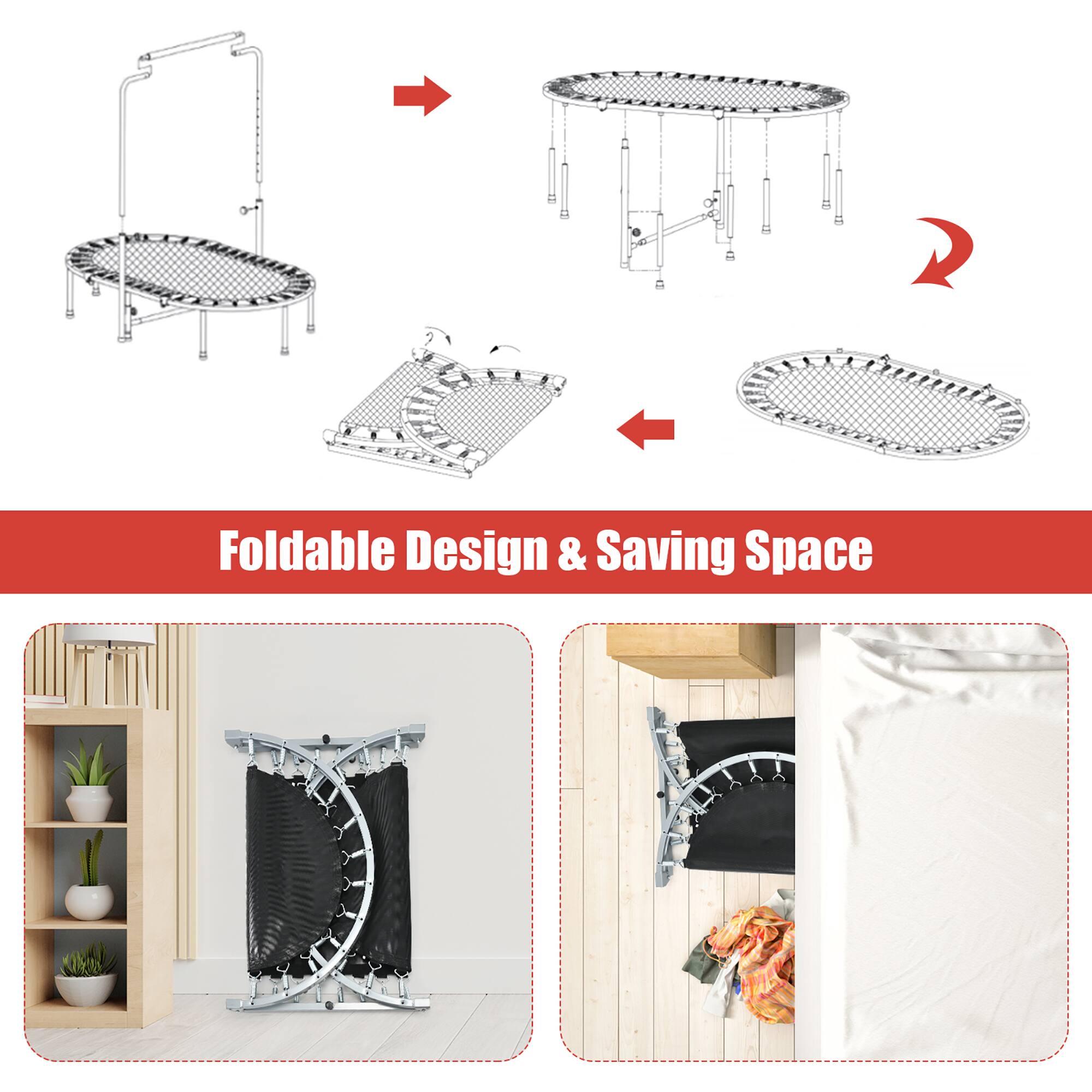 Costway 50" Trampoline for 2 People Foldable Rebouncer w/Adjustable ...