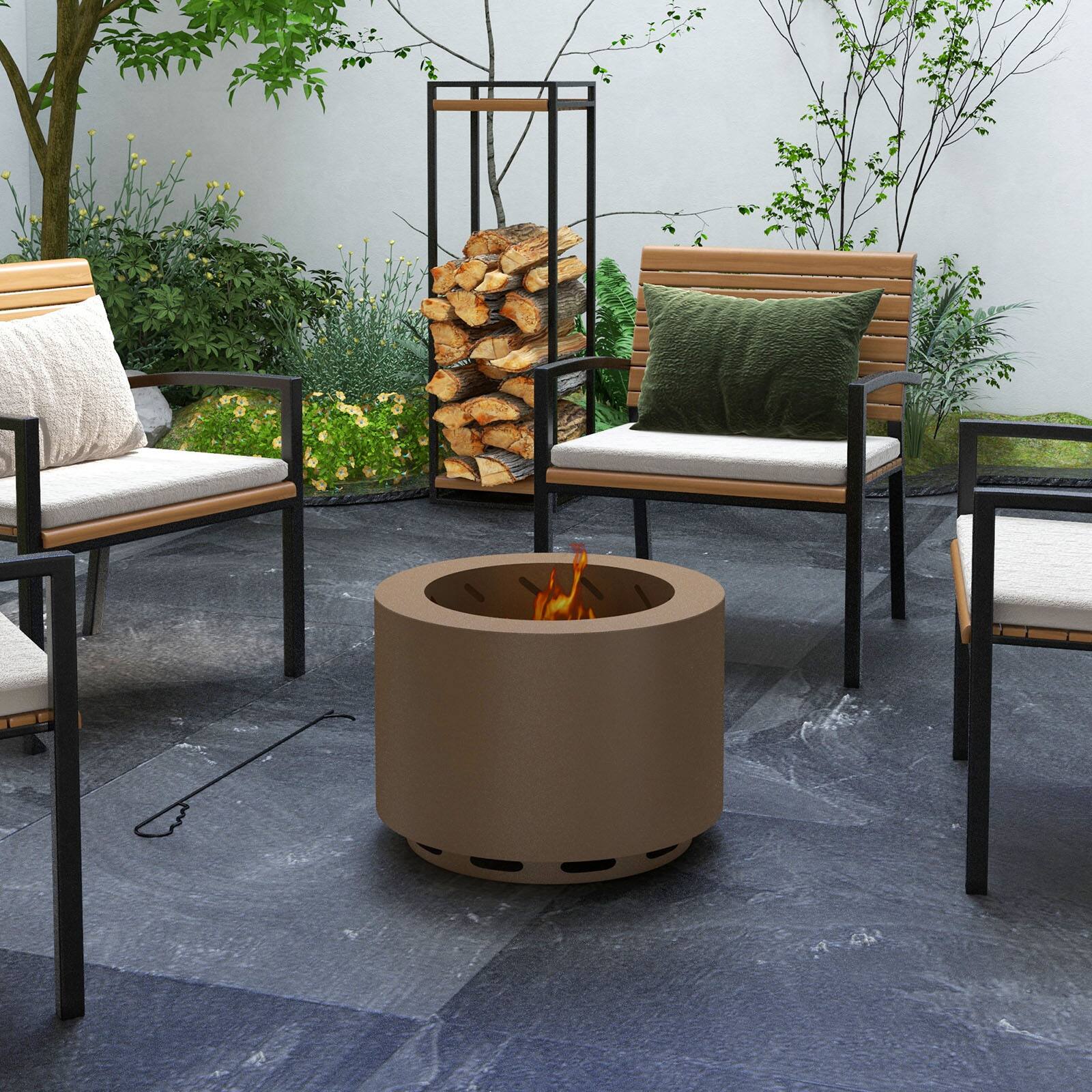 Chateau Abodes 19" Smokeless Fire Pit, Portable Wood Burning with Poker ...