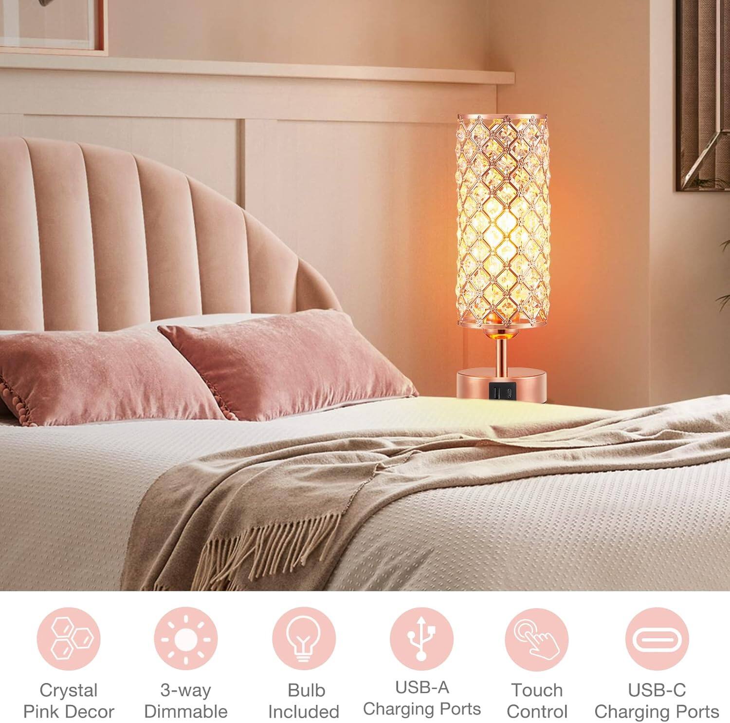 Stamp n Camp Hong in Crystal Table Lamp 3 Way Dimmable Touch Control ...