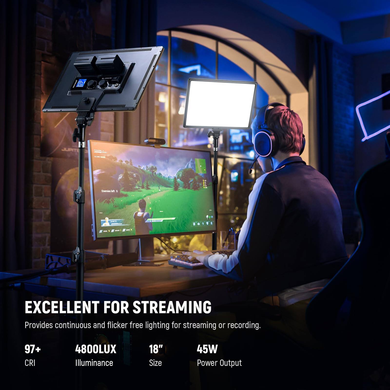 Neewer 2 Pack 18" LED Video Light Kit 45W Bi Color Dimmable Panels with ...