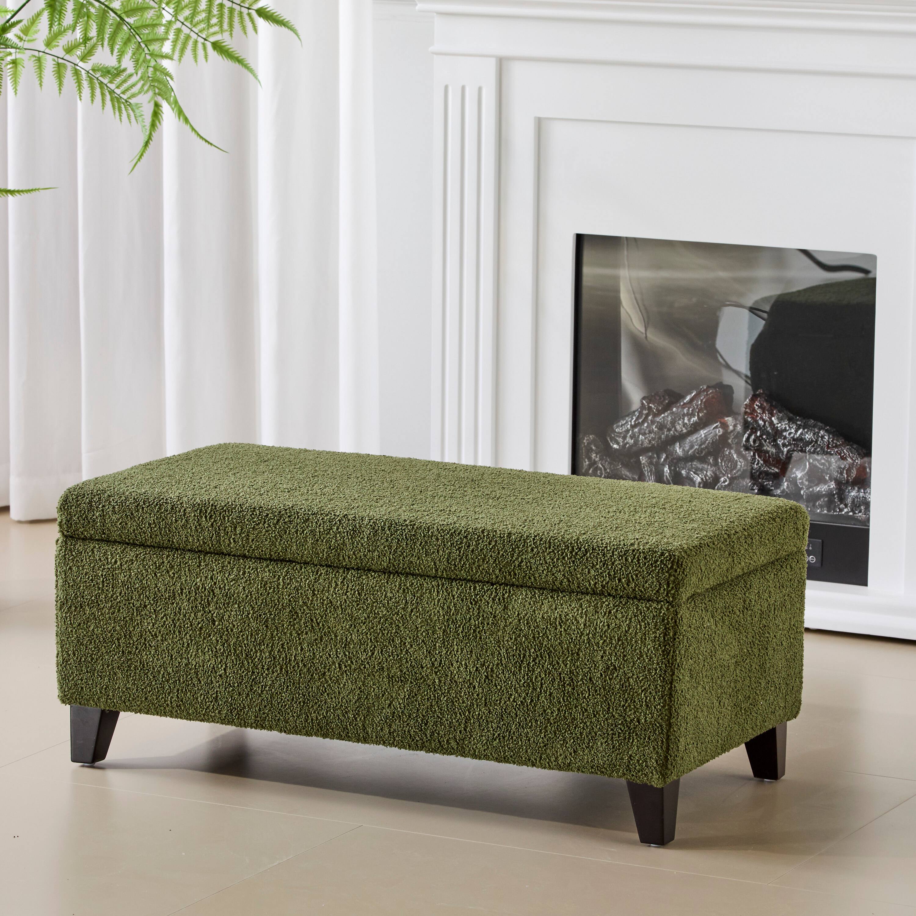 Fabric APRILSOUL - Storage Ottoman Flip-Top Lid Easy Assembly Boucle ...