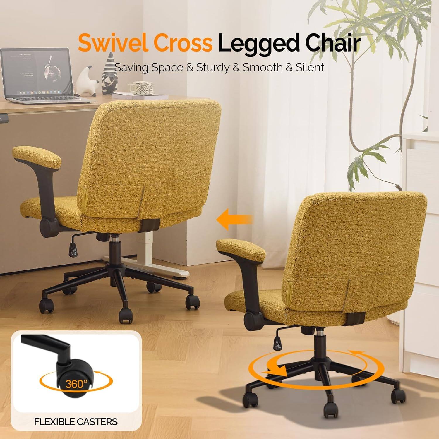 Winado Chenille Adjustable Flip Up Arms Cross Legged Chair Wide Rolling ...