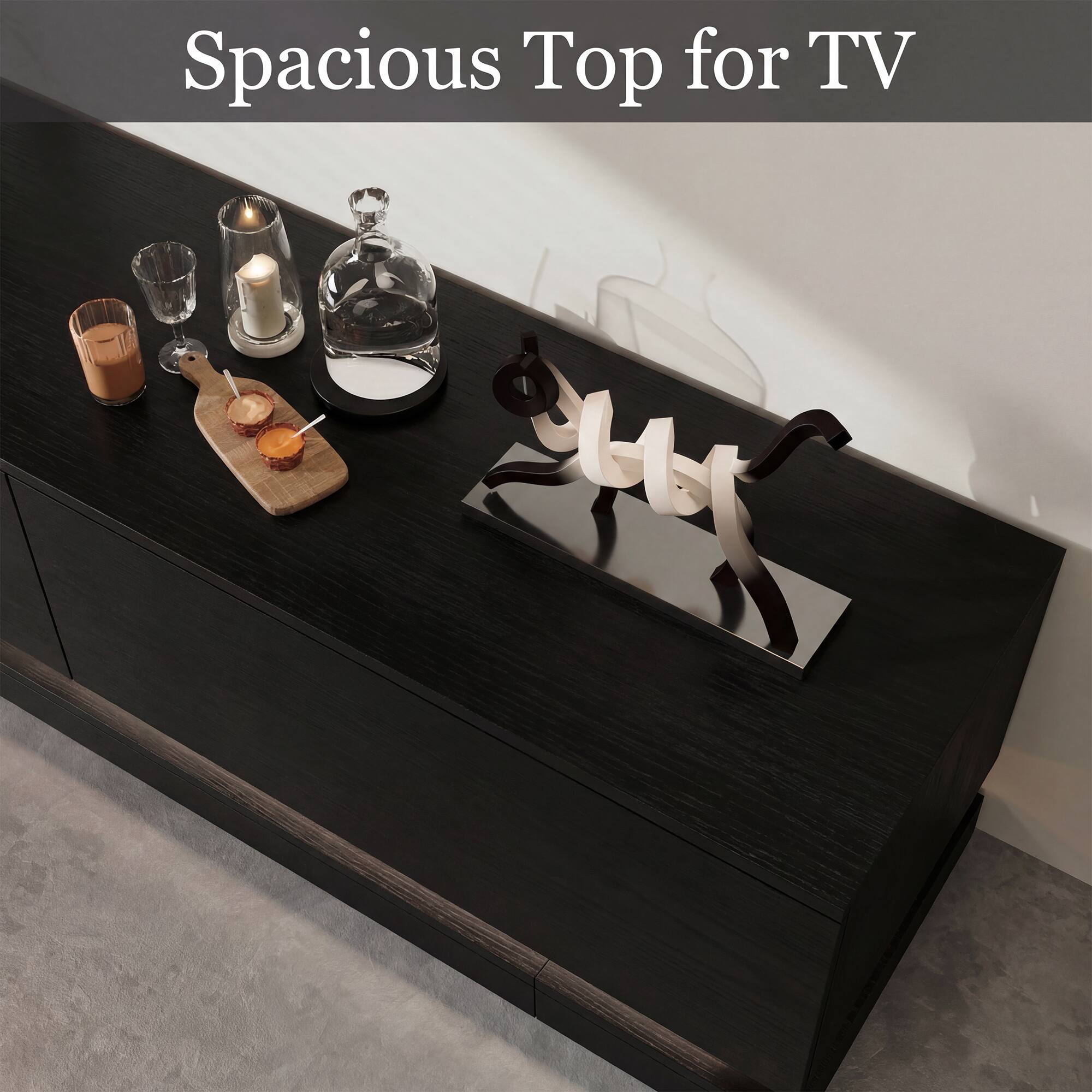 Famapy Modern 89" Floating TV Stand with LED Lights, Tempered Glass ...
