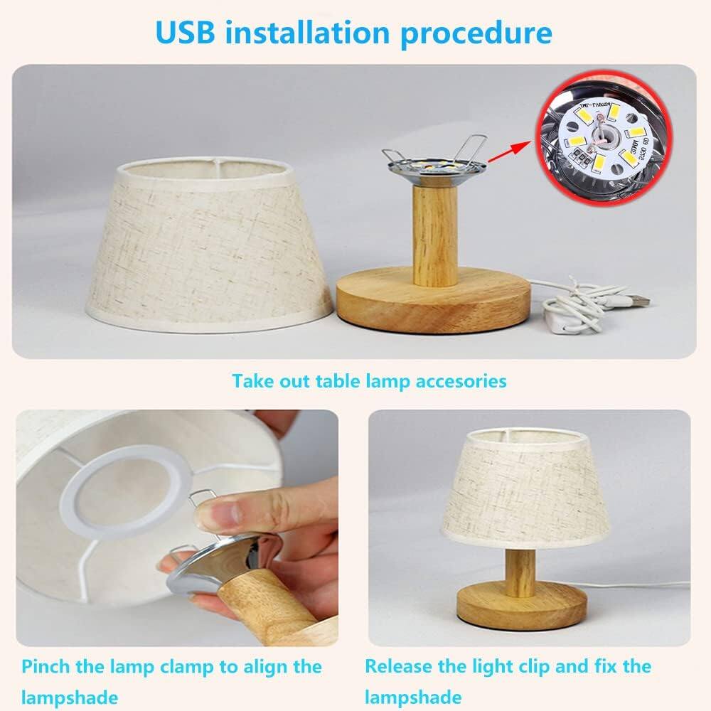 Stamp n Camp Bedside Table Lamp Wooden Bedroom Lamp with Linen Shade ...