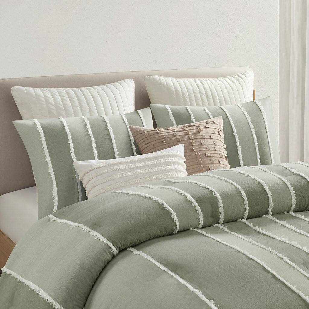 Gracie Mills Lyon 3 PC Striped Cotton Comforter Set Sage 1231-01II ...
